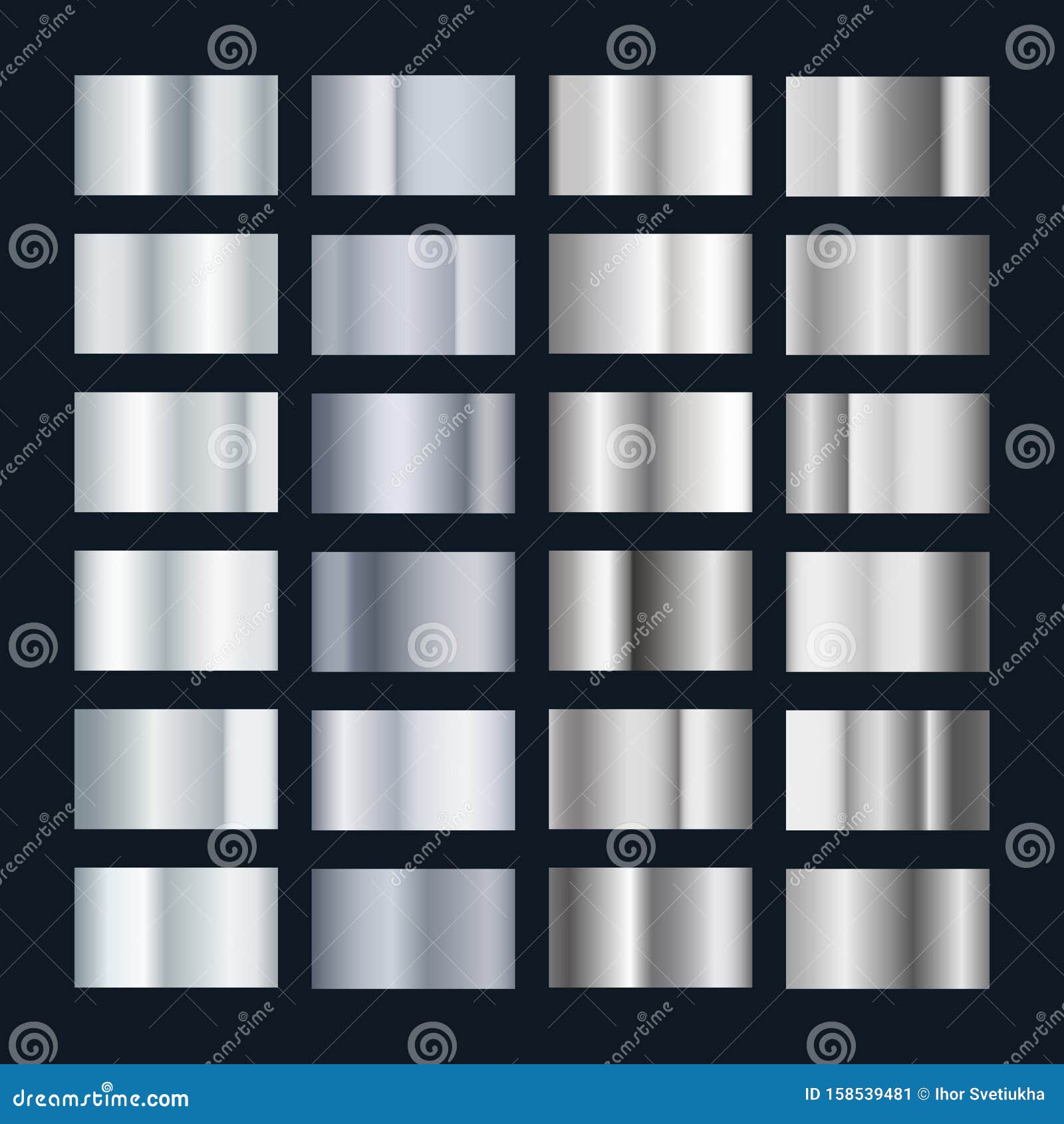 Silver Metal Gradient. Collection of Chrome Pattern. Realistic Shine ...