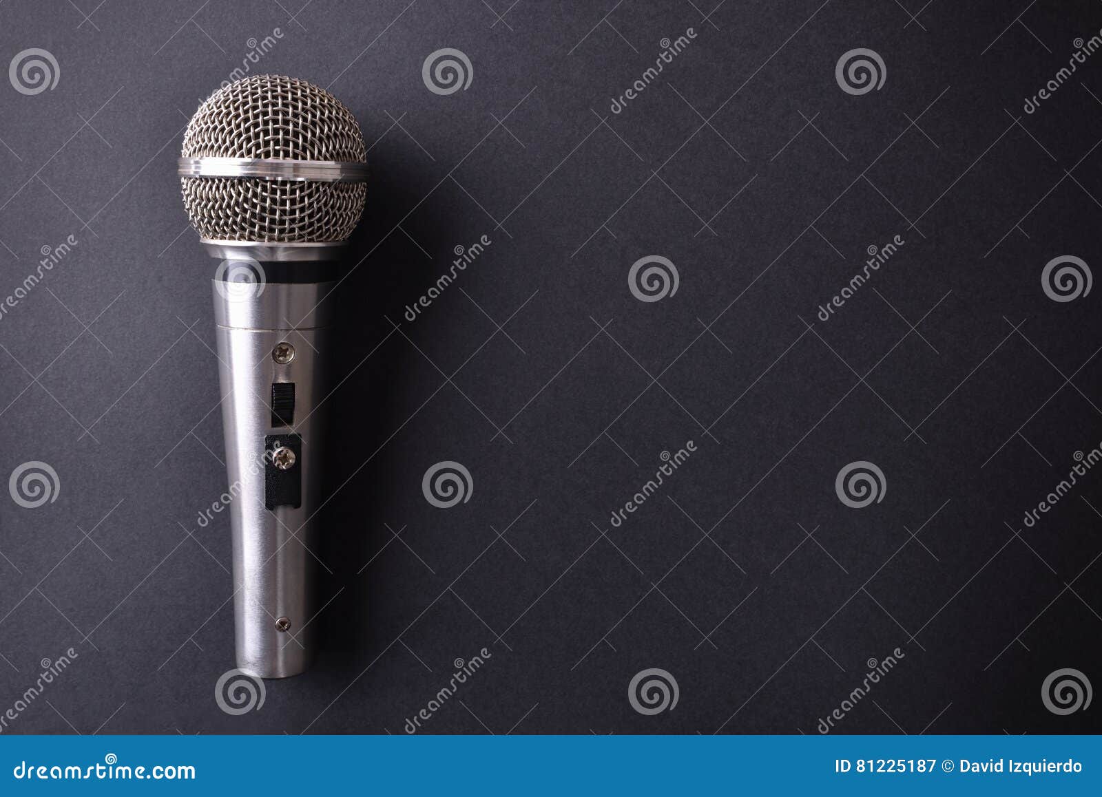 Silver Metal Microphone on Black Table Top View Stock Image - Image of ...