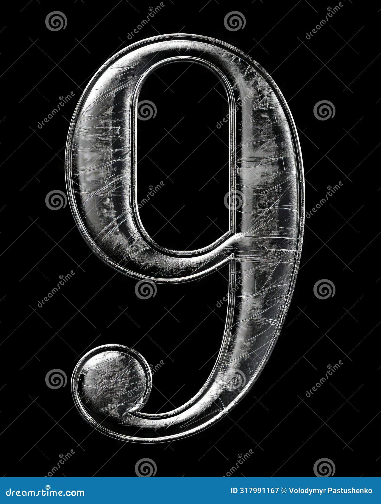 A Silver Metal Number 9 on a Black Background Stock Image - Image of ...