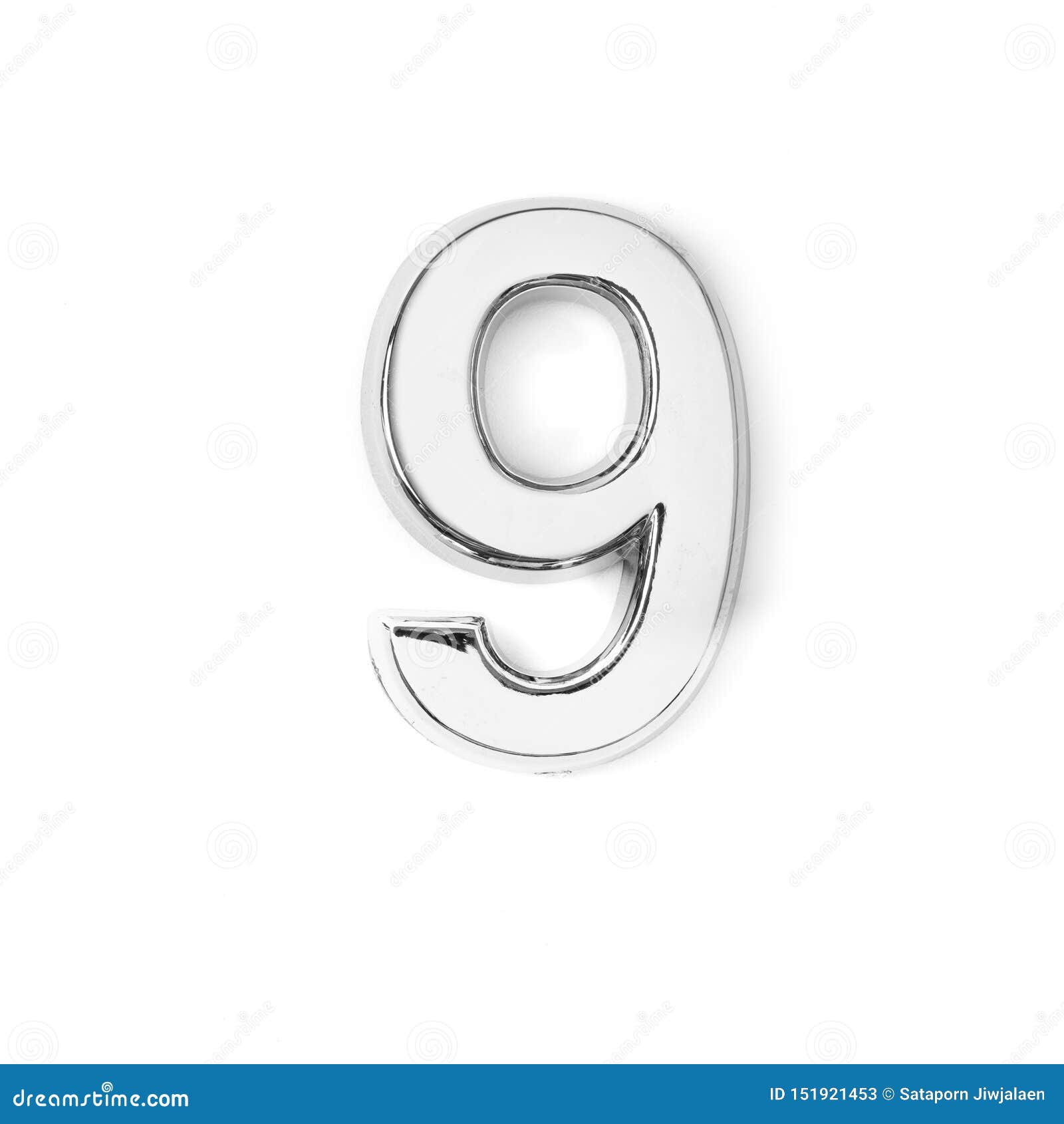 Silver Metal Number Nine on White Stock Image - Image of digit ...