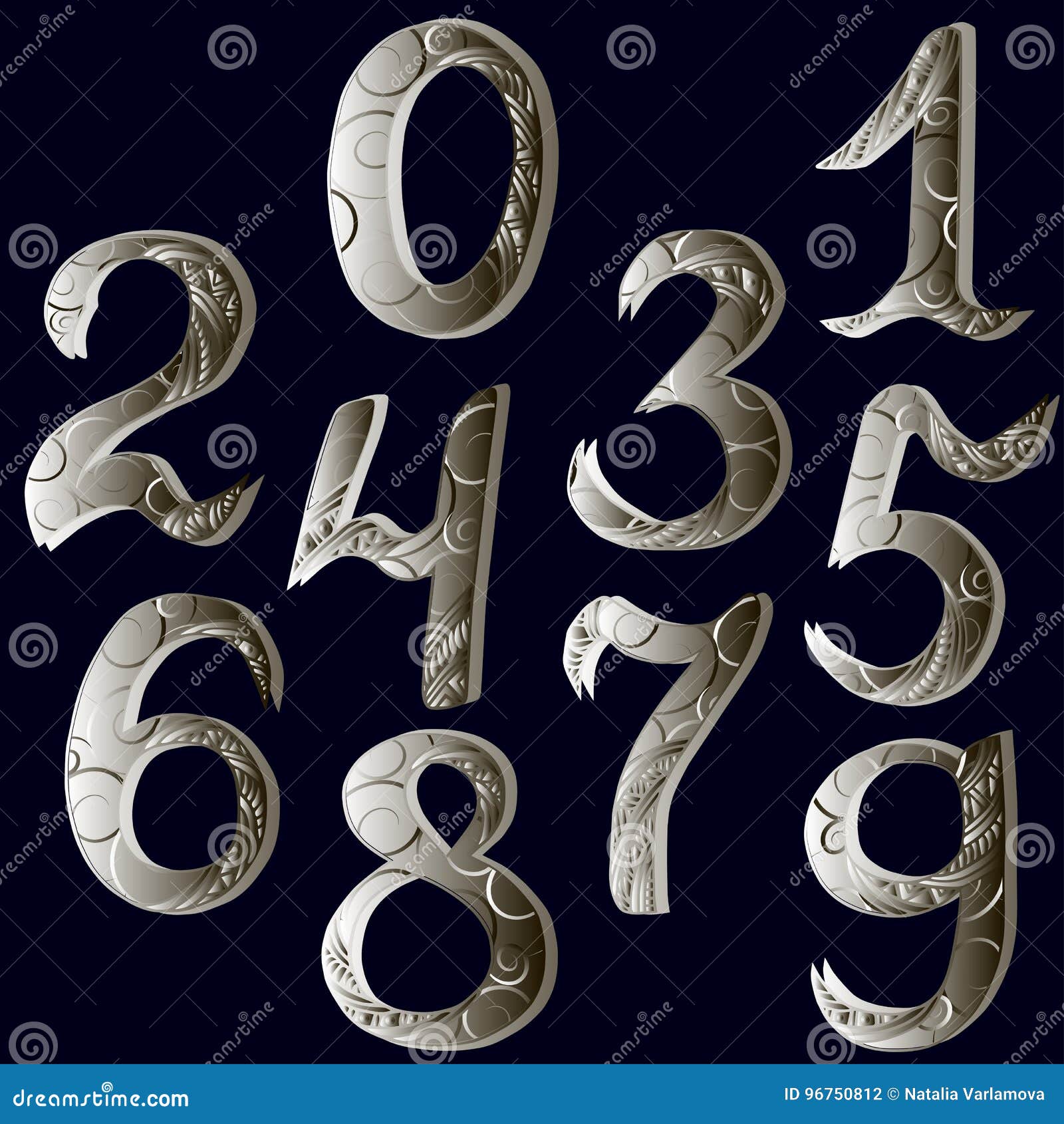 Silver metal numbers stock vector. Illustration of school - 96750812