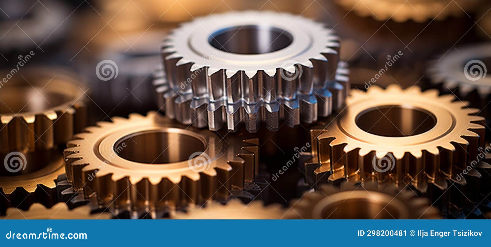 Silver Metallic Engine Gear Wheels Close Up on Industrial Background ...