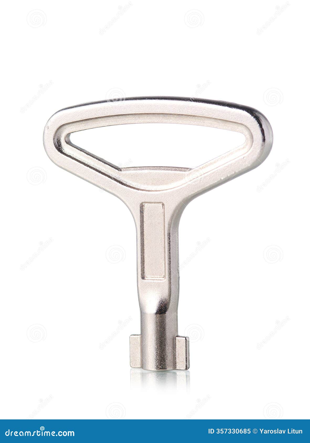 Silver Metallic Key Isolated on a White Background with a Reflection at ...