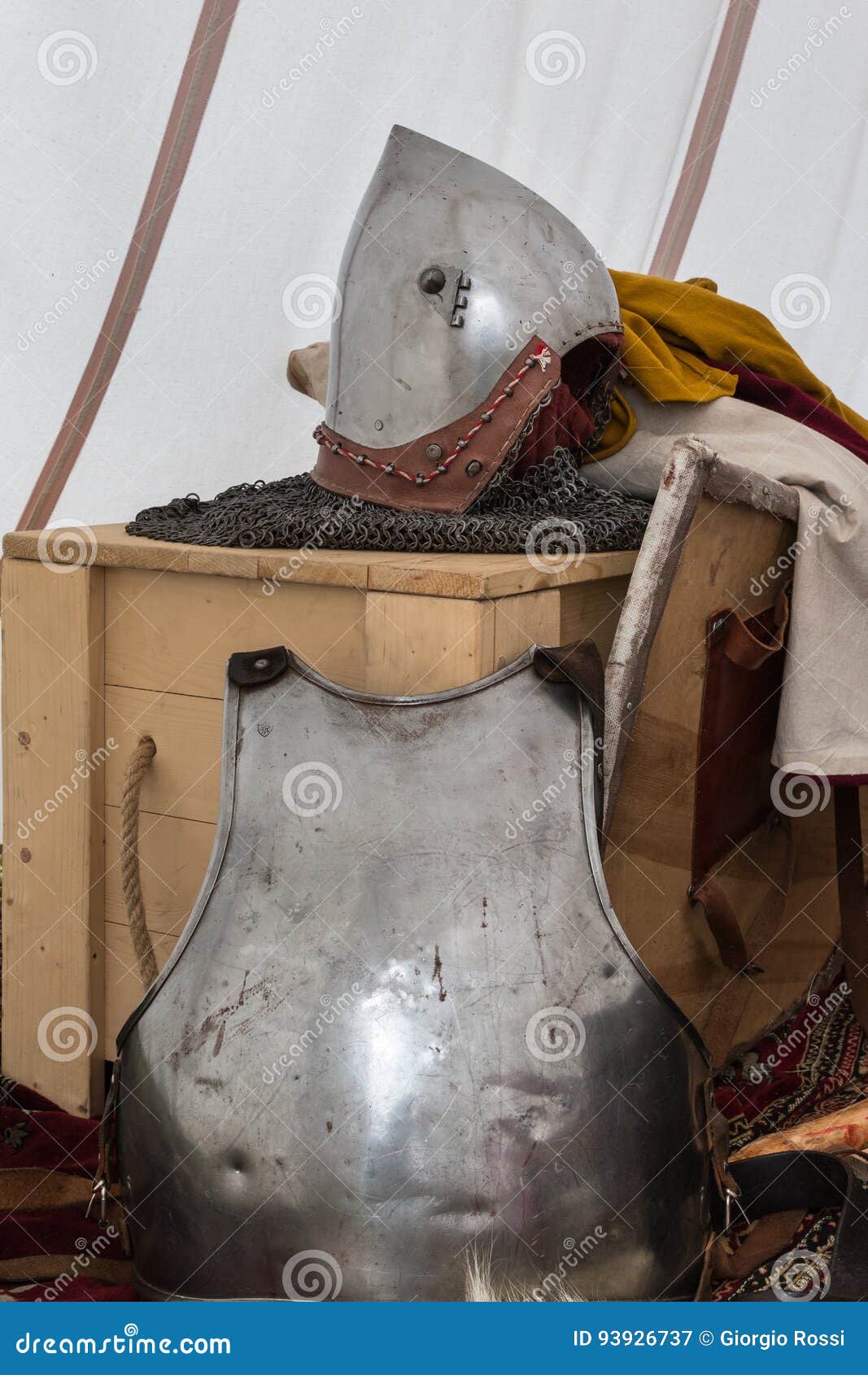 Silver and Metallic Knight Helmet, Shield and Armour Stock Image ...
