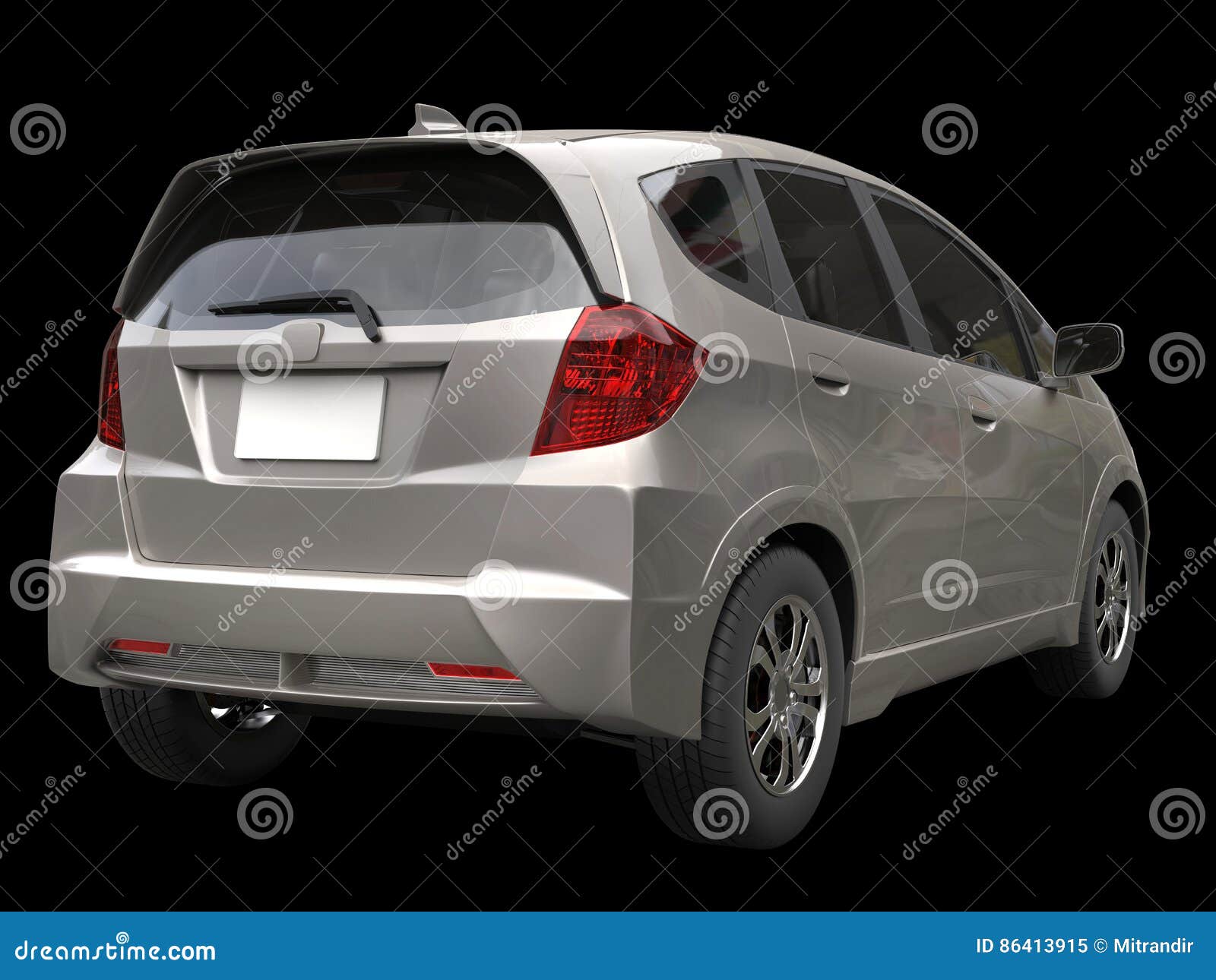 Silver Metallic Modern Compact Car - Back View Stock Image - Image of ...