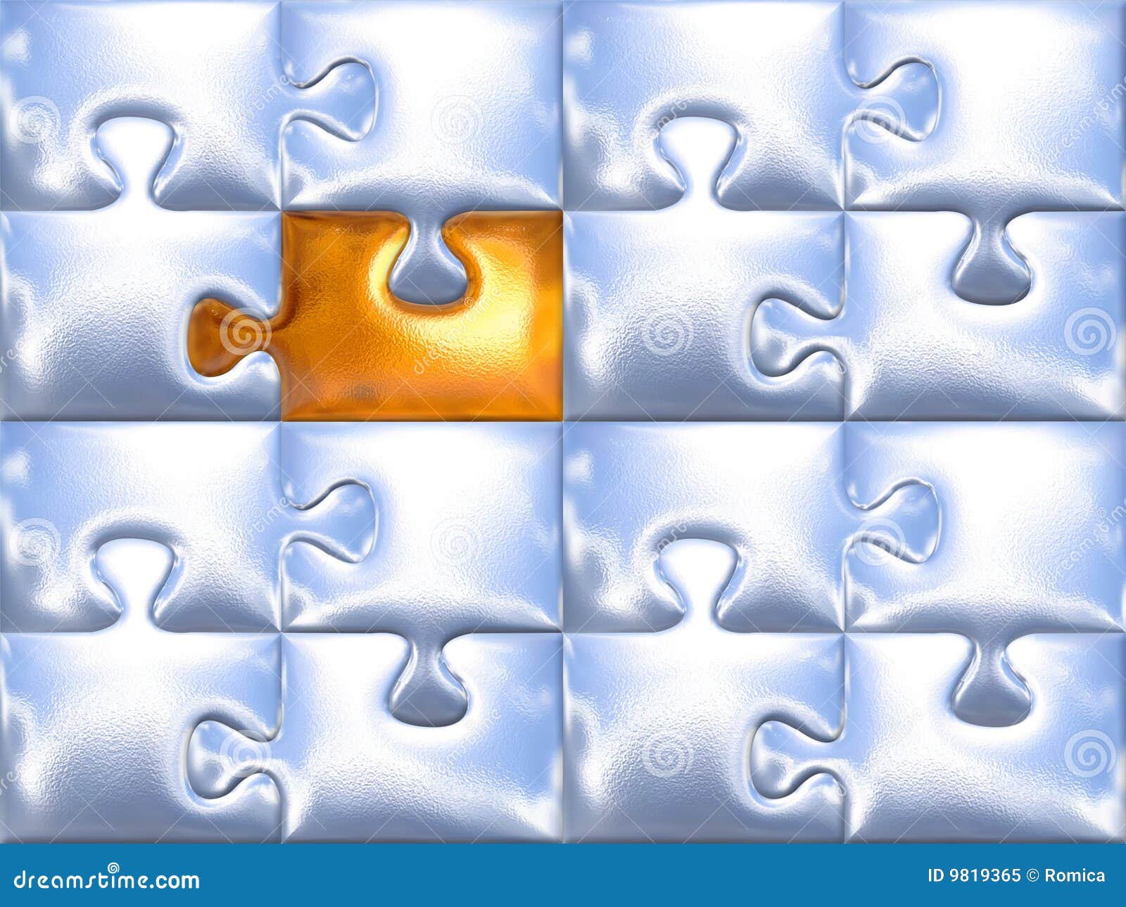 Silver Metallic Puzzle with One Gold Piece Stock Illustration ...