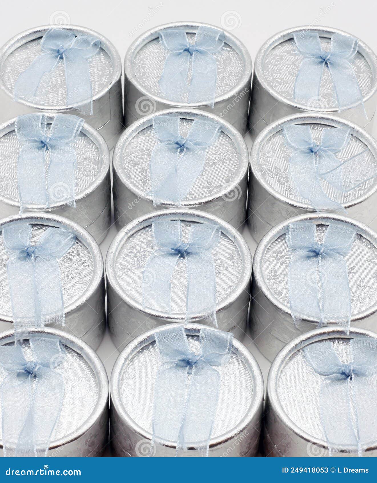 Silver Metallic Round Gift Boxes Dozen Packaging Display Stock Image ...