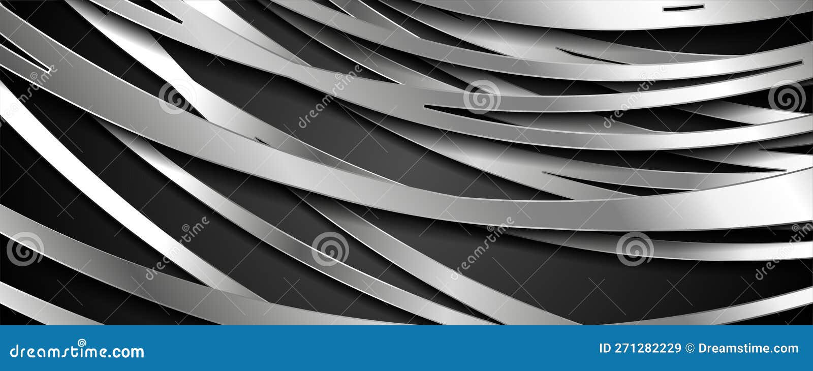 Silver Metallic Waves on Dark Background Abstract Design Stock Vector ...
