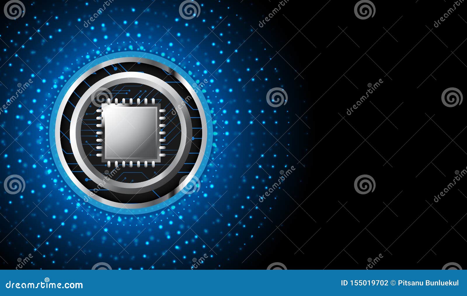Silver Microchip with Small Lights on Dark Blue Background Stock Vector ...