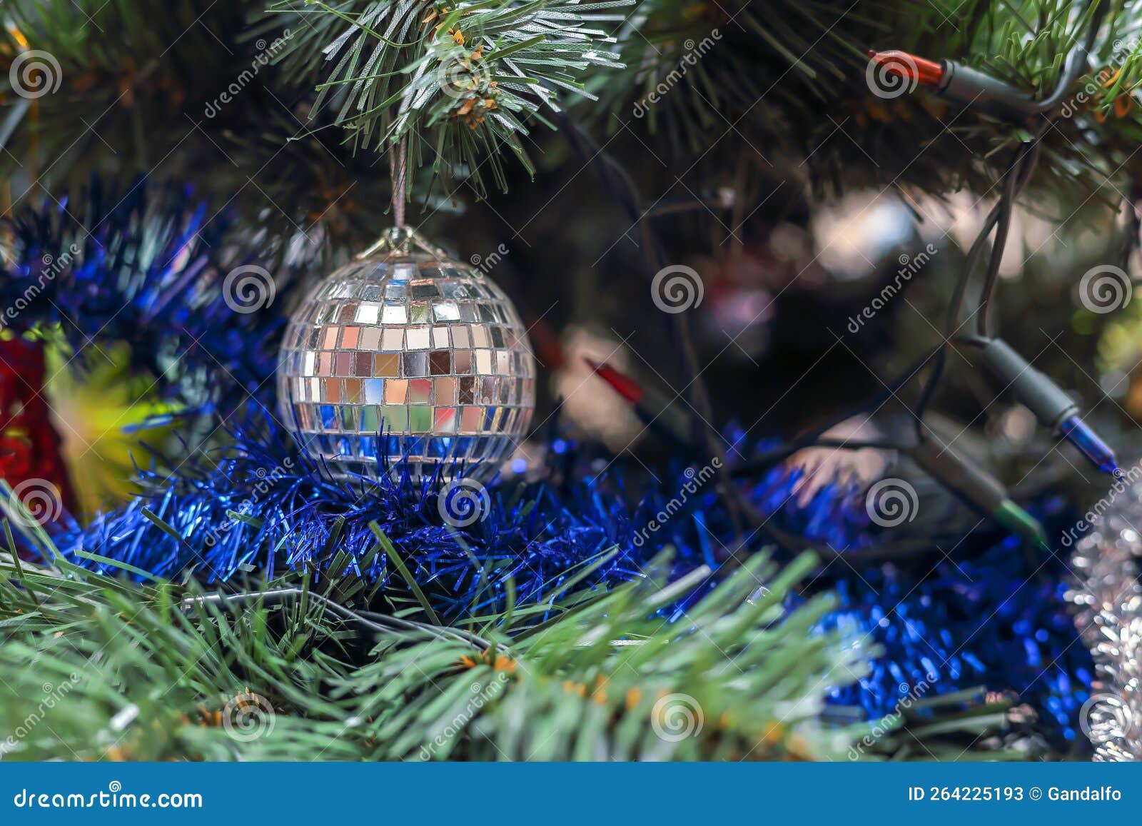 Silver Mirror Ball on the Christmas Tree Stock Image - Image of design ...