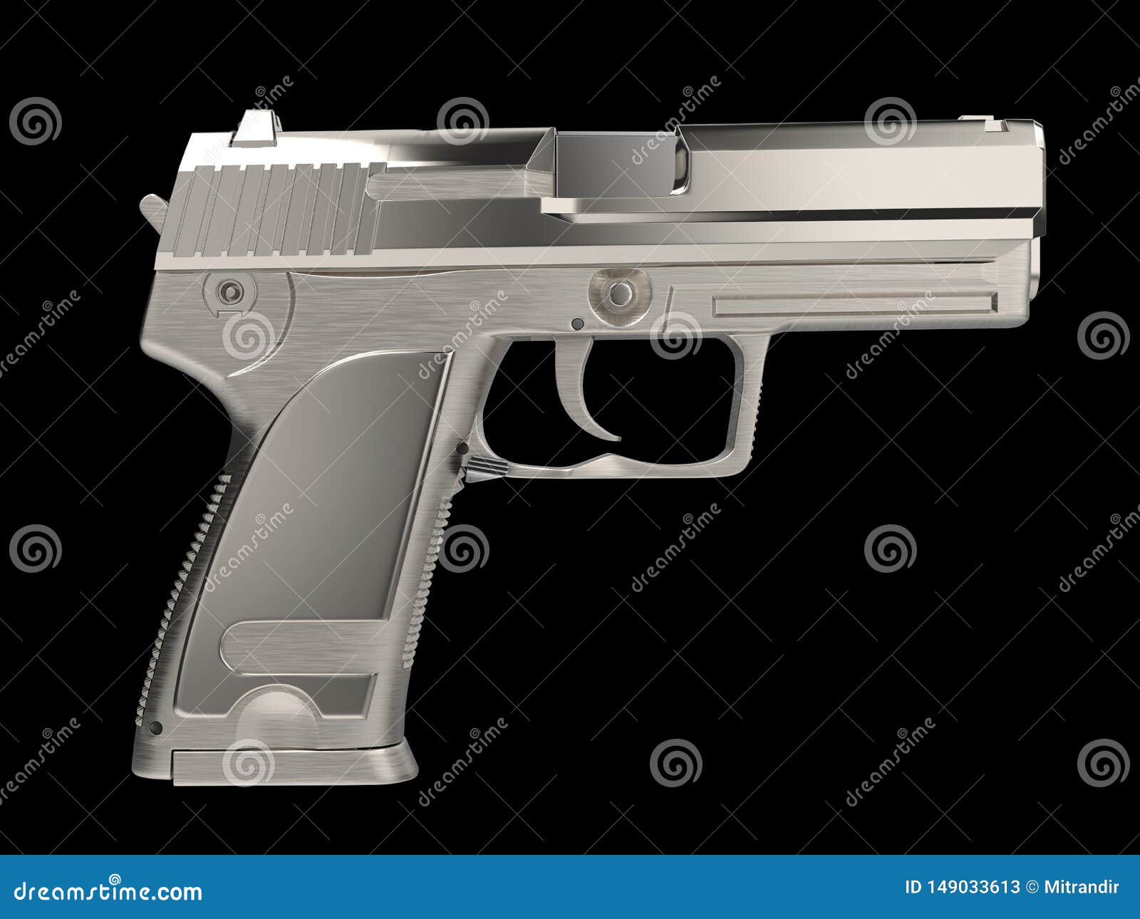 Silver Modern Hand Gun - Side View Stock Illustration - Illustration of ...