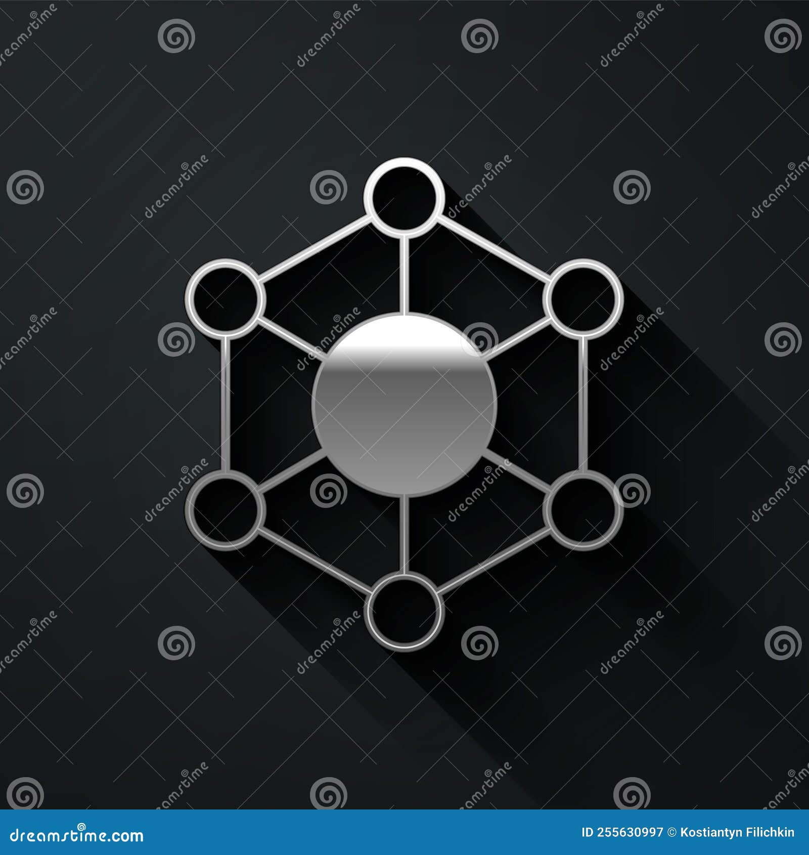 Silver Molecule Icon Isolated on Black Background. Structure of ...