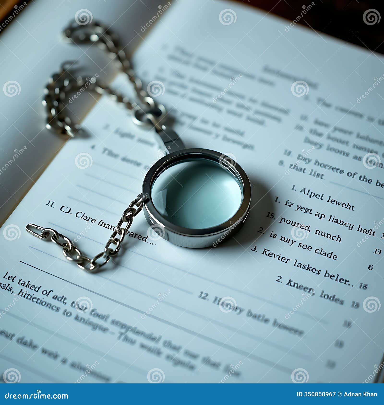 A Silver Monocle with a Chain Resting on an Open Ledger Stock ...