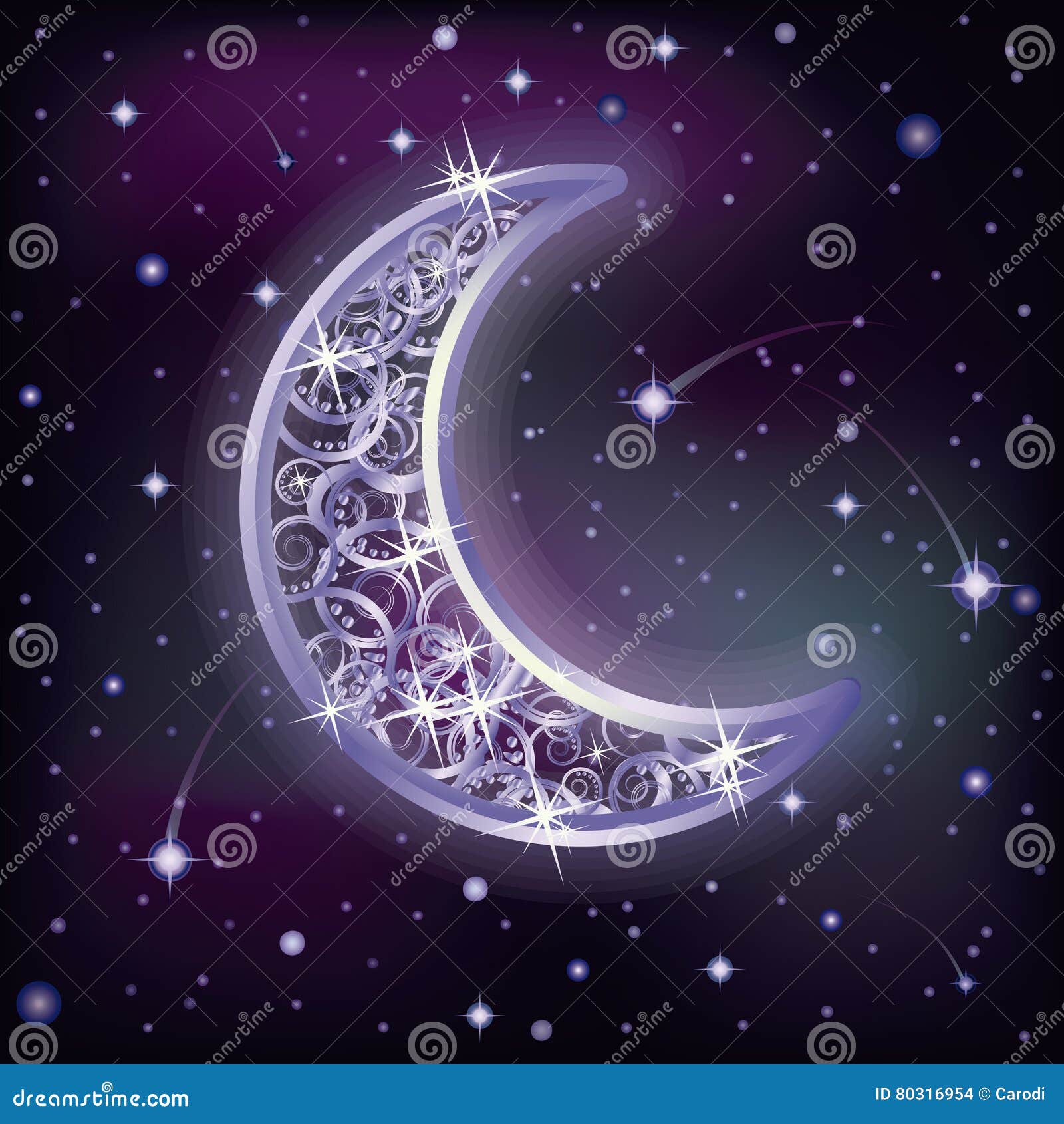 Silver Moon and Night Starry Sky, Vector Stock Vector - Illustration of ...