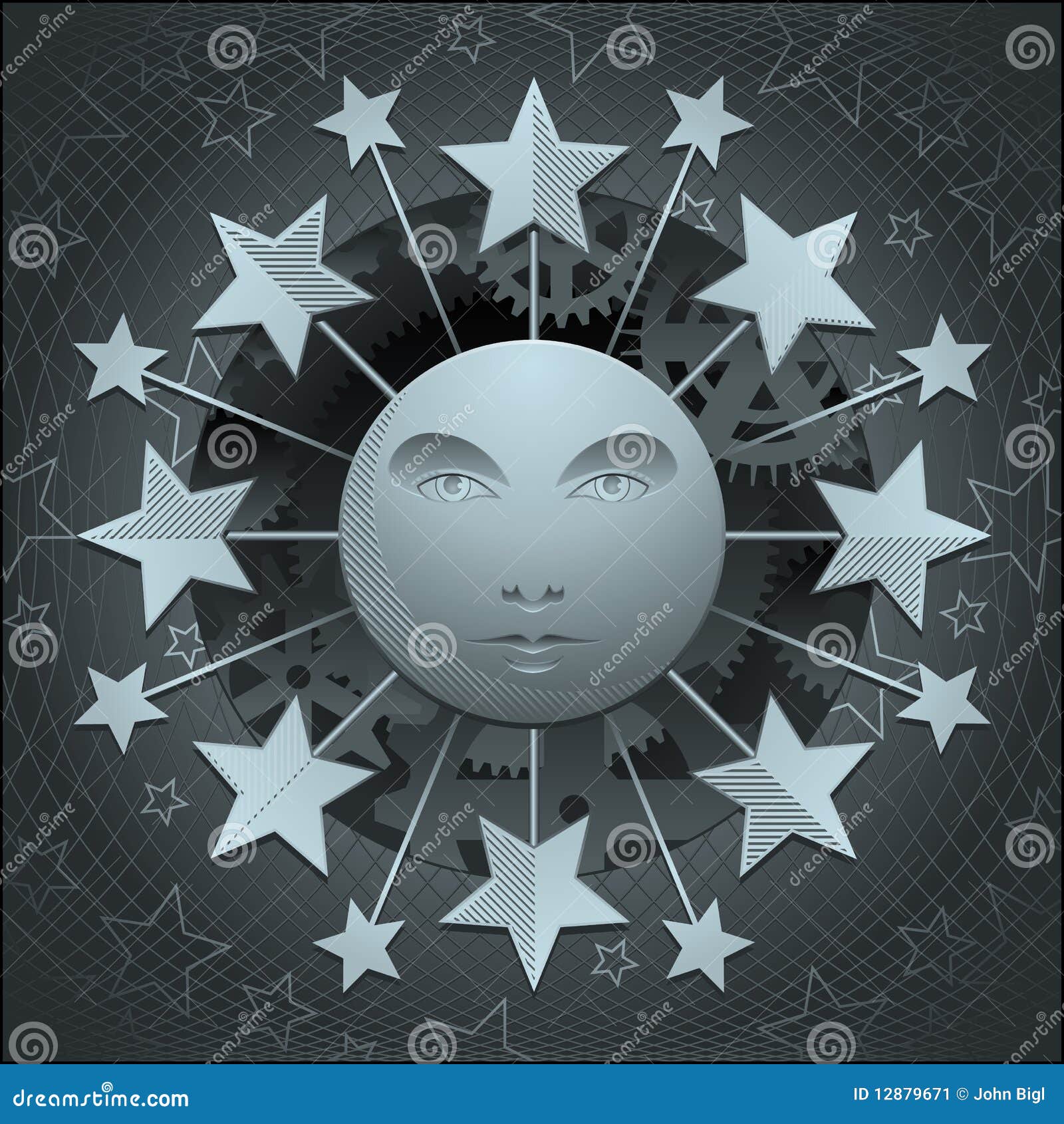 Silver moon and stars stock vector. Illustration of machine - 12879671