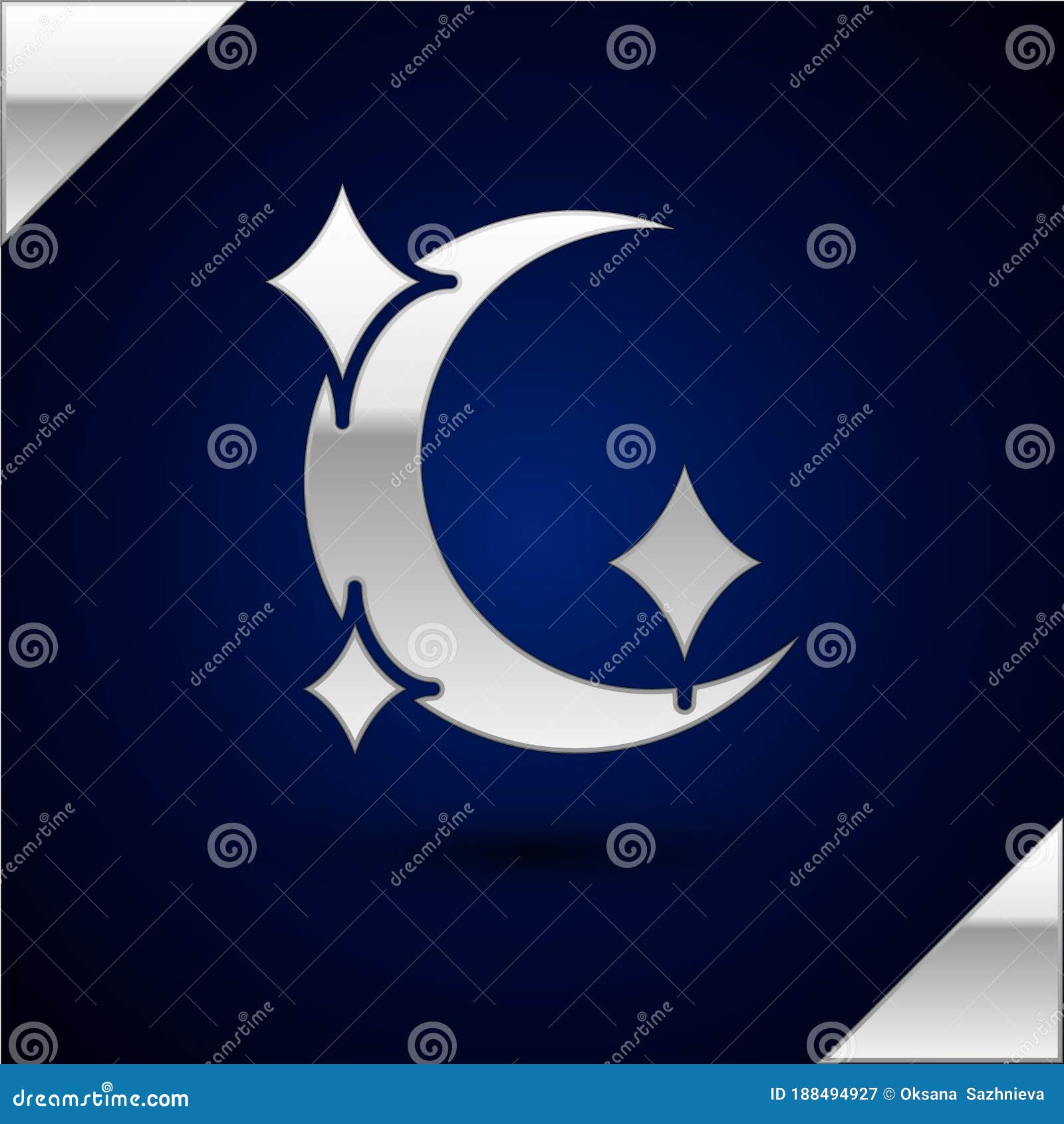 Silver Moon and Stars Icon Isolated on Dark Blue Background. Vector ...