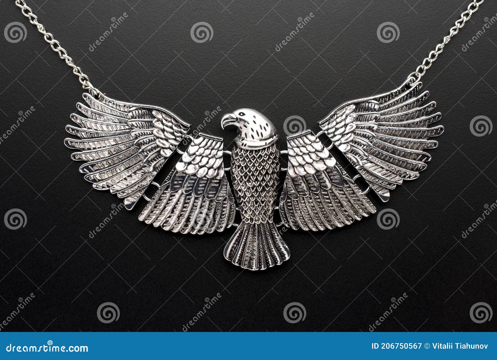 Silver Necklace Eagle on a Chain on Black Stock Image - Image of chain ...
