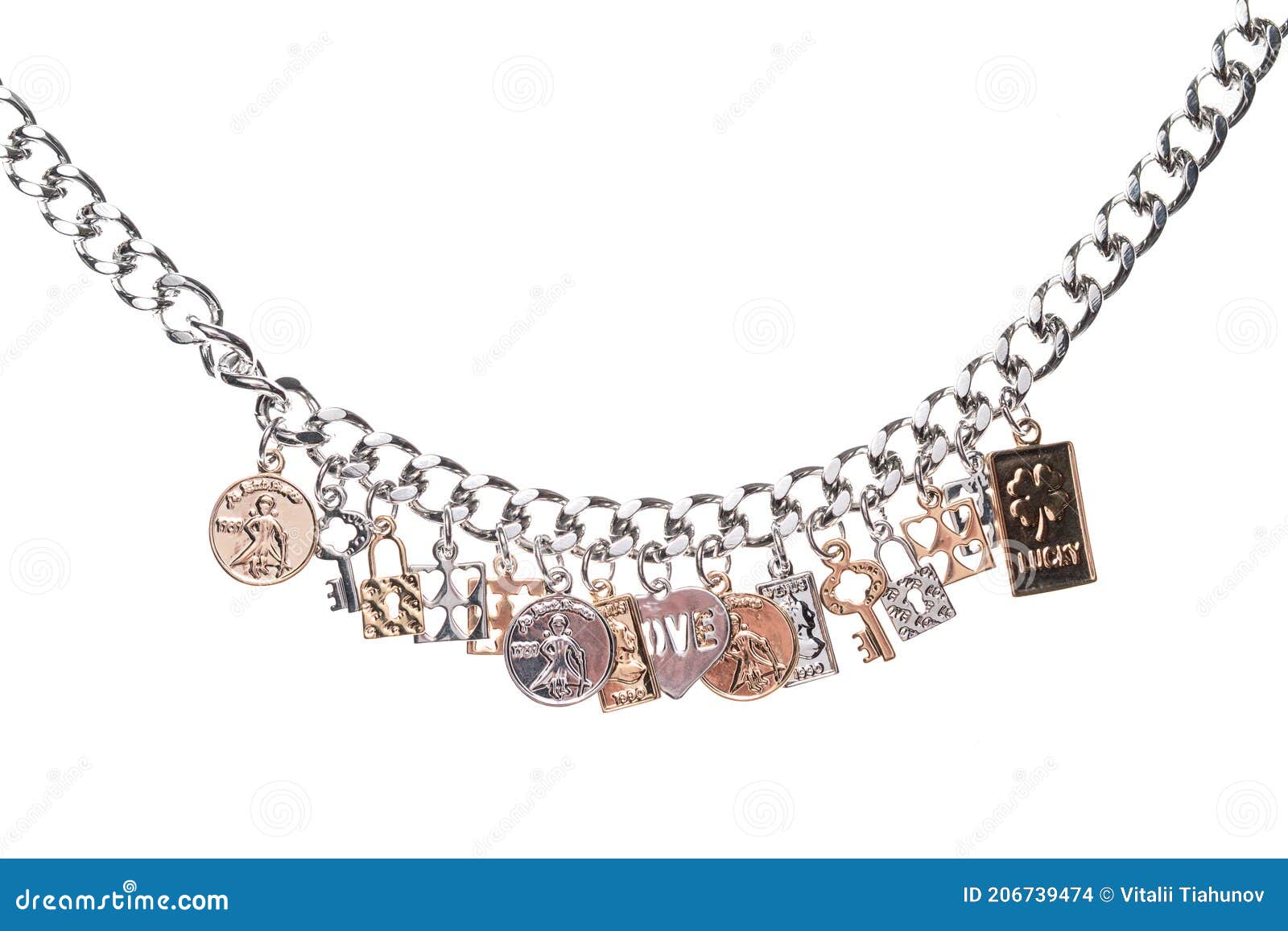 Silver Necklace on a White Background Stock Photo - Image of decoration ...