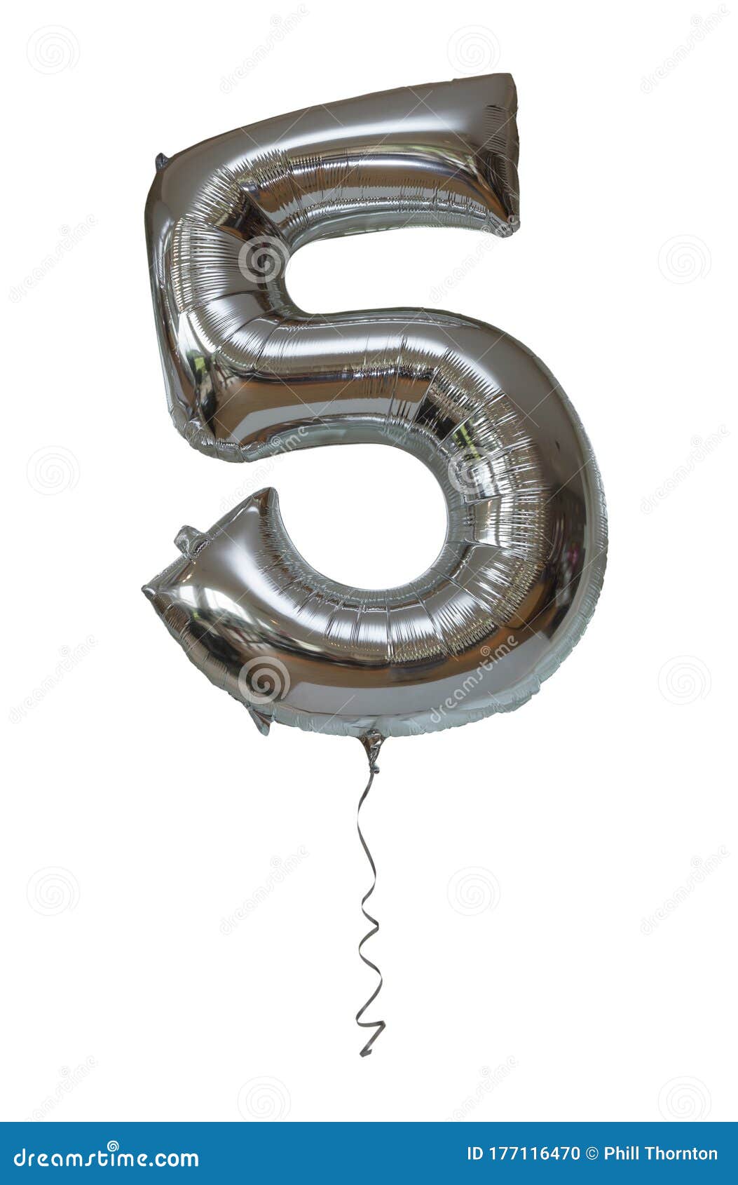 Silver Number Five Party Balloon Isolated on a White Background Stock ...