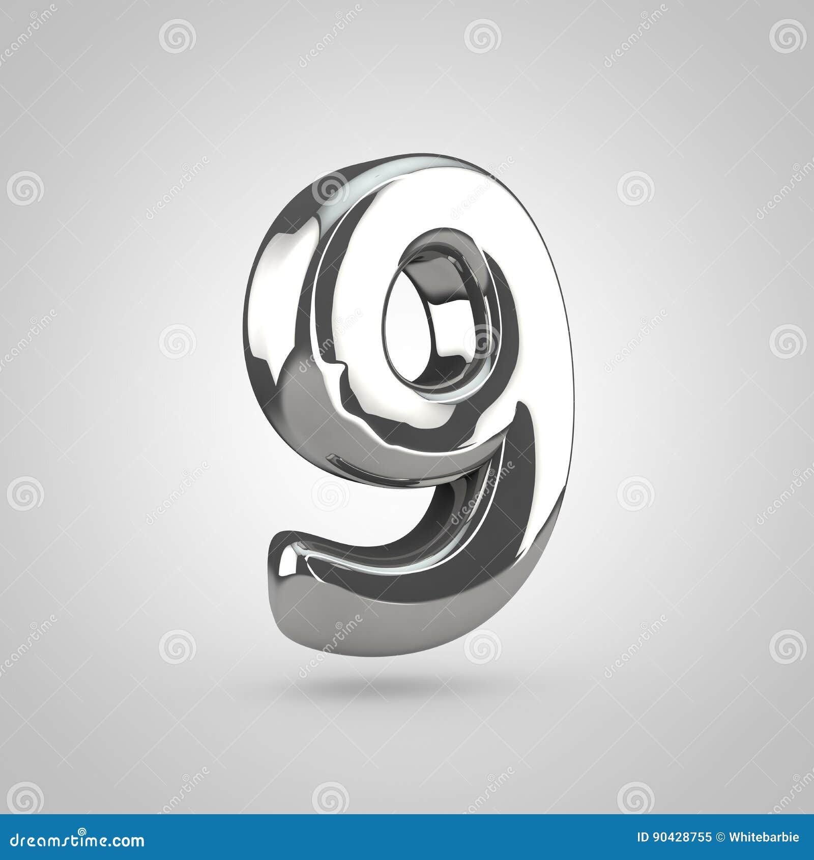 Silver Number 9 Isolated on White Background Stock Illustration ...