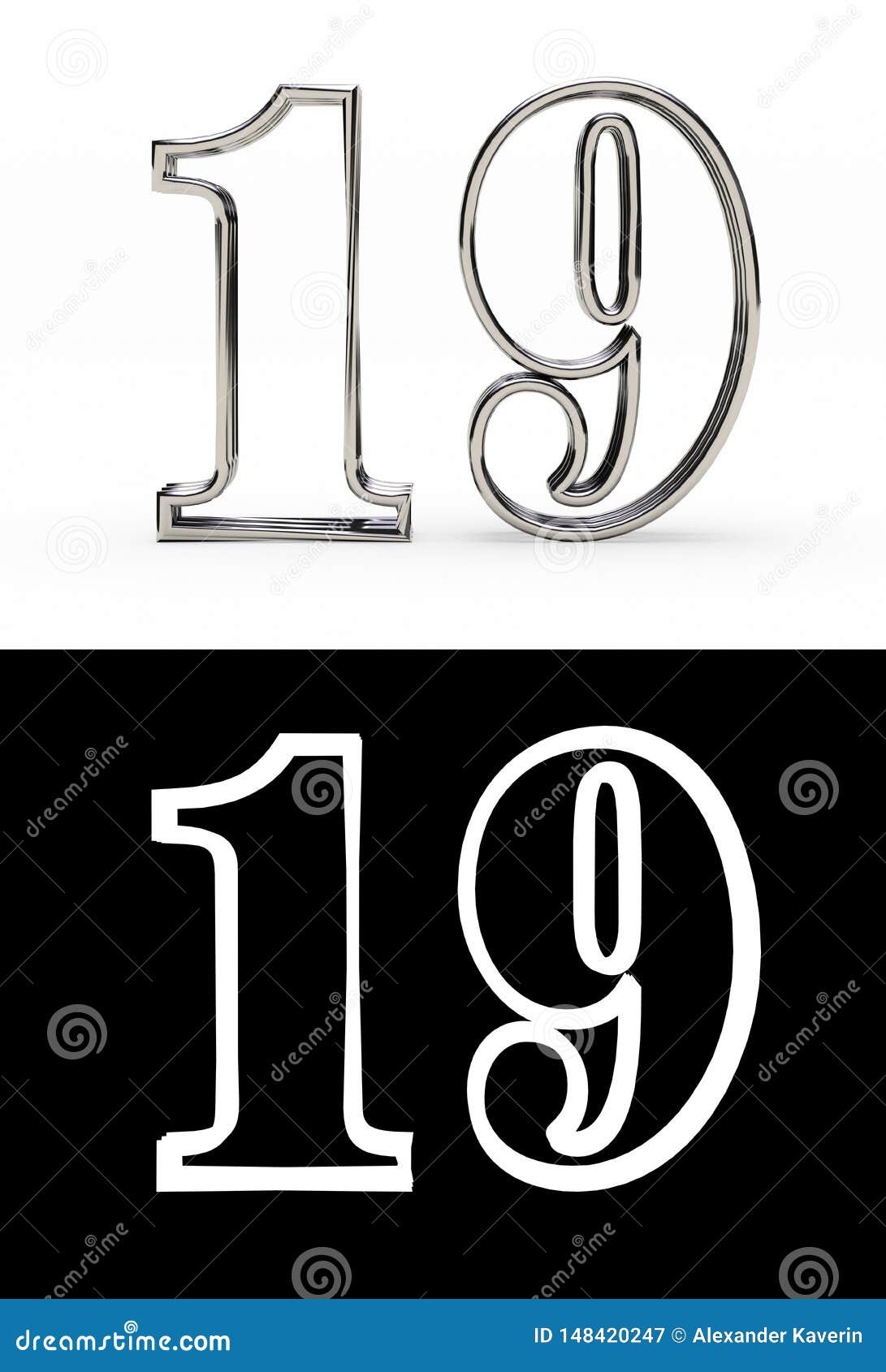 Number Nineteen On White Background. Isolated 3D Illustration Royalty ...
