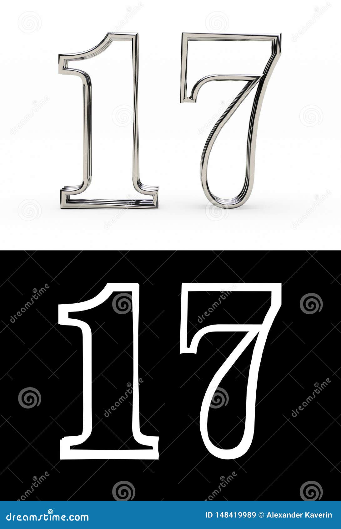 Number 17 Seventeen Red Sign 3D Rendering Isolated On White Background ...