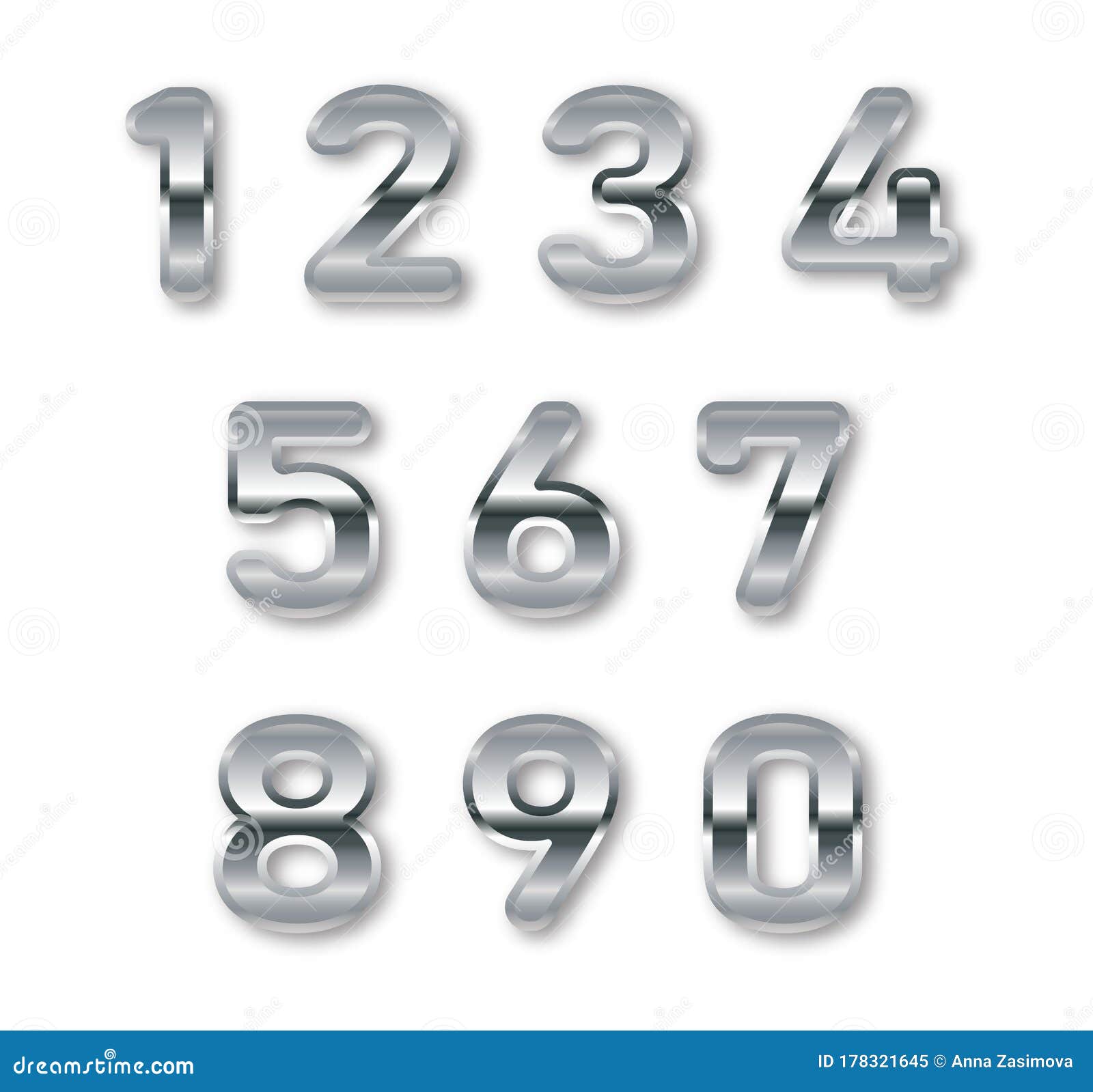 Silver Numbers Set. Digital Metal Gradient Numbers Stock Vector ...