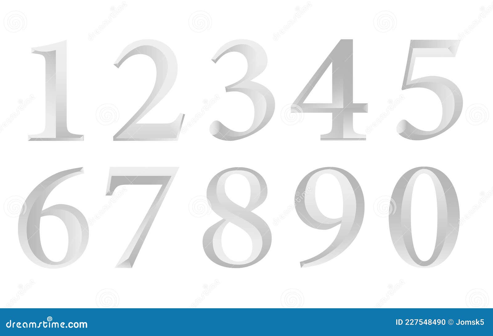 Silver Numbers Set from 0 To 9 in 3D Style Stock Vector - Illustration ...