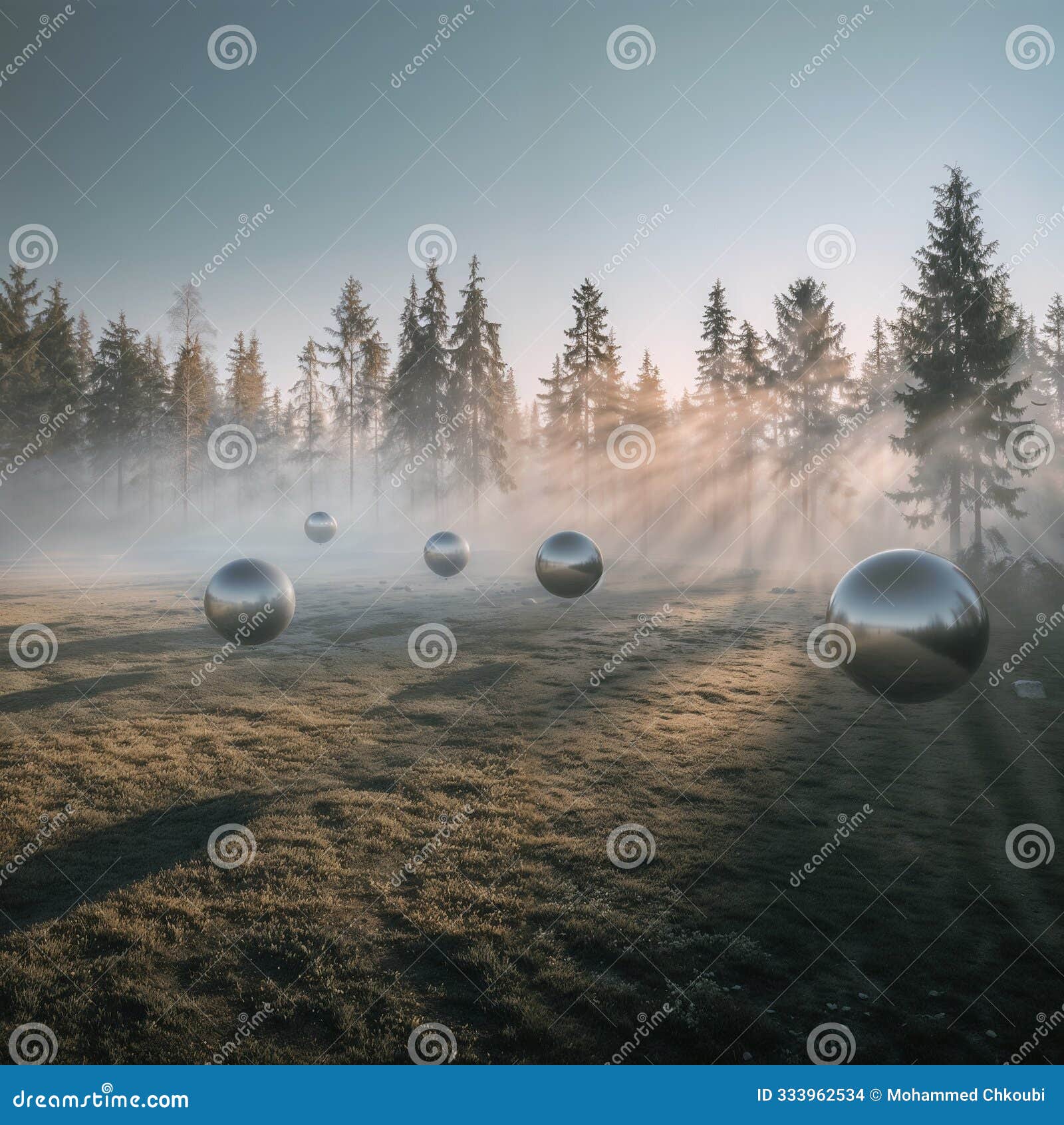Silver Orbs in the Mist stock illustration. Illustration of landscape - 333962534