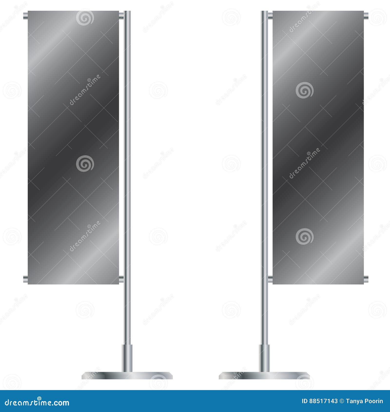 Silver Outdoor Set of Banner Flags Template Isolated on White Ba Stock ...
