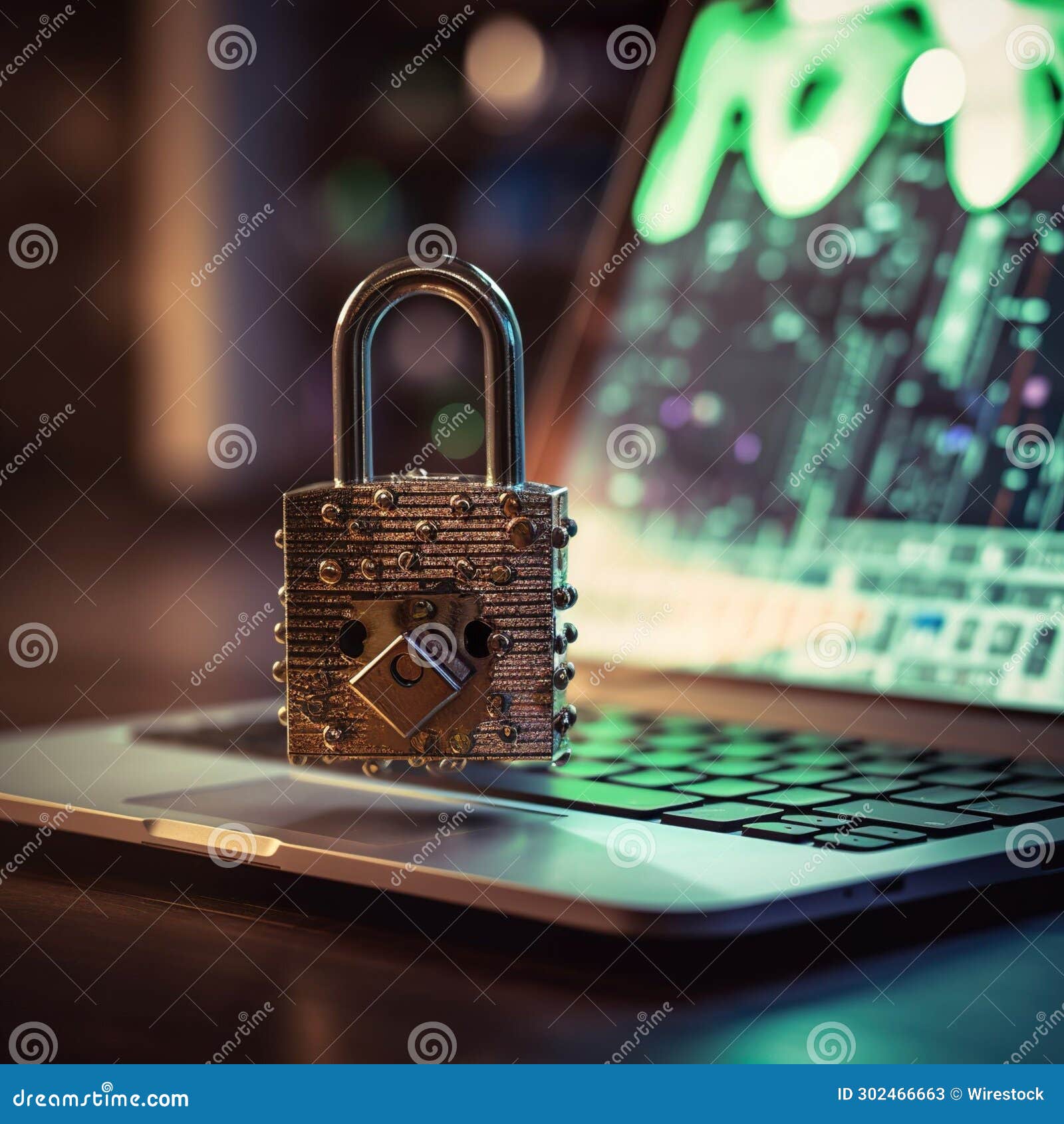 A Silver Padlock Securely Fastened To the Laptop Keyboard, with the ...