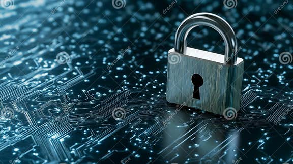 A Silver Padlock Sits on a Circuit Board, Symbolizing Digital Security ...