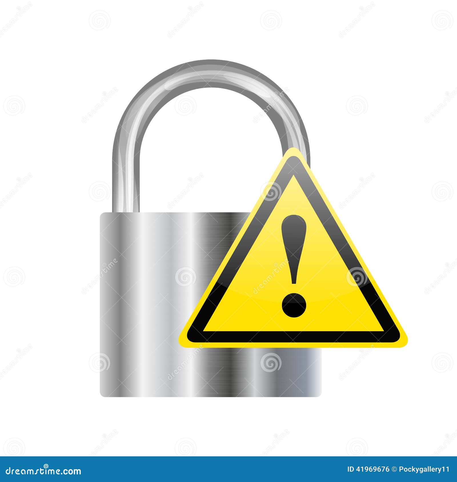 Silver Padlock with Yellow Triangle Sign Stock Vector - Illustration of ...