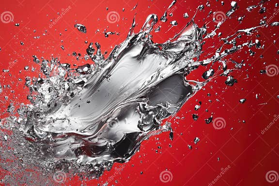 Silver Paint Explosion on Red Background. Mercury Quicksilver Splash ...