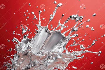 Silver Paint Explosion on Red Background. Mercury Quicksilver Splash ...
