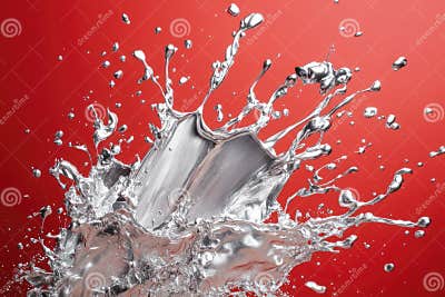 Silver Paint Explosion on Red Background. Mercury Quicksilver Splash ...