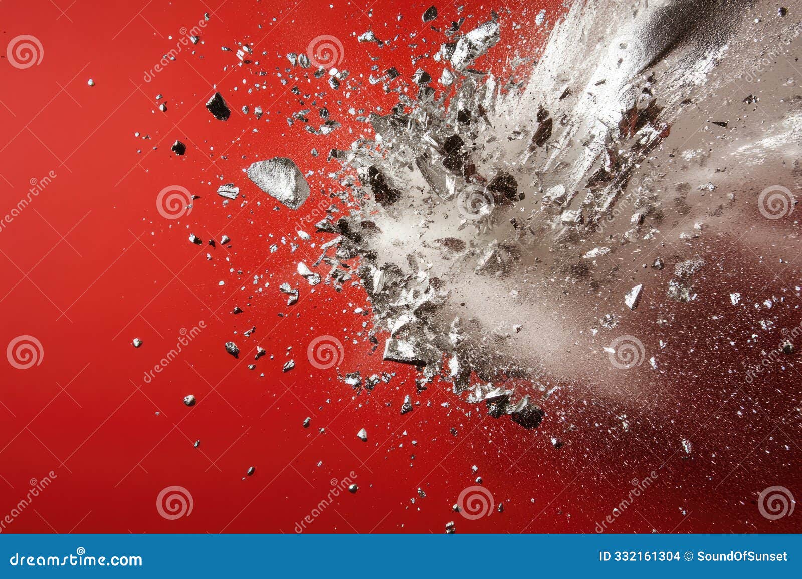 Silver Paint Explosion on Red Background. Mercury Quicksilver Splash ...