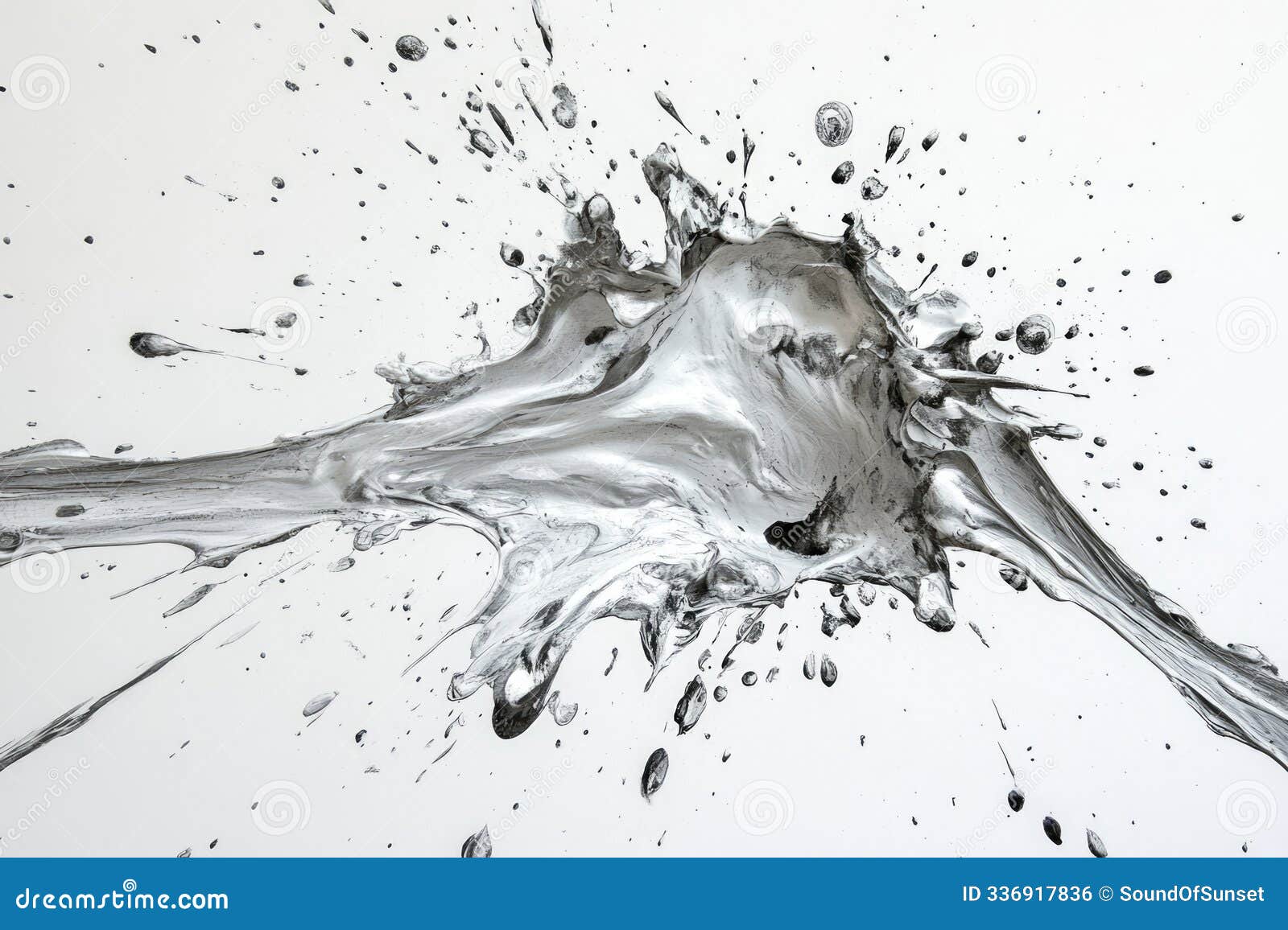 Silver Paint Explosion on White Background. Mercury Quicksilver Splash ...