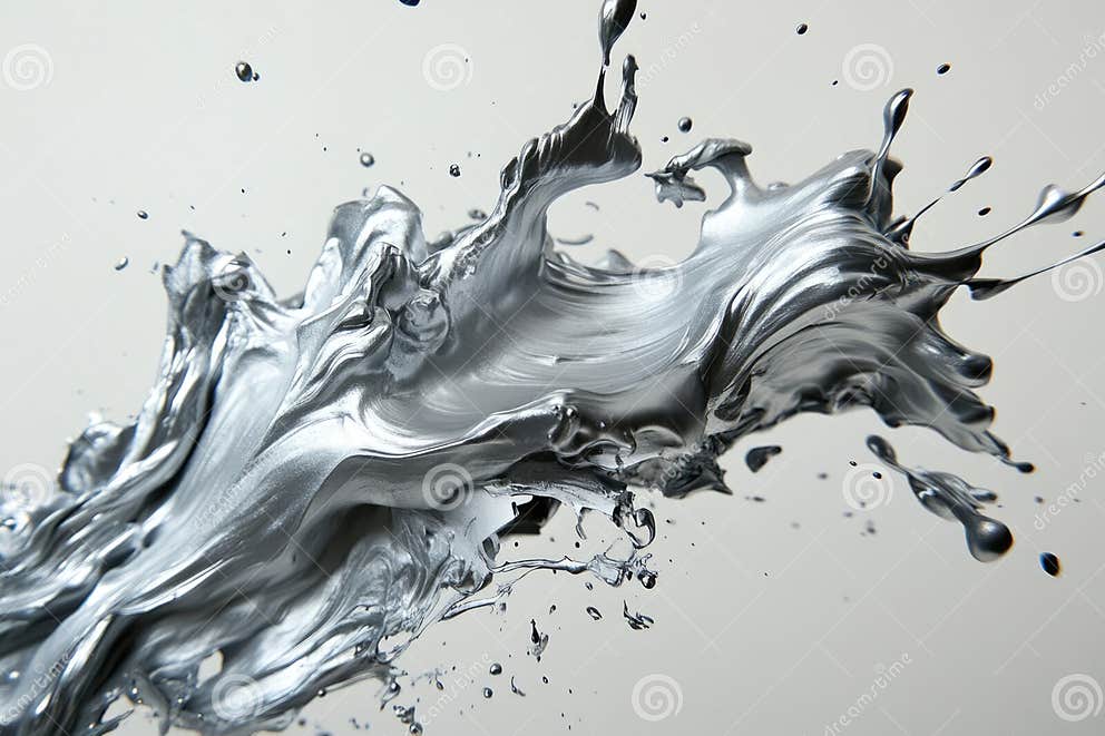 Silver Paint Explosion on White Background. Mercury Quicksilver Splash ...
