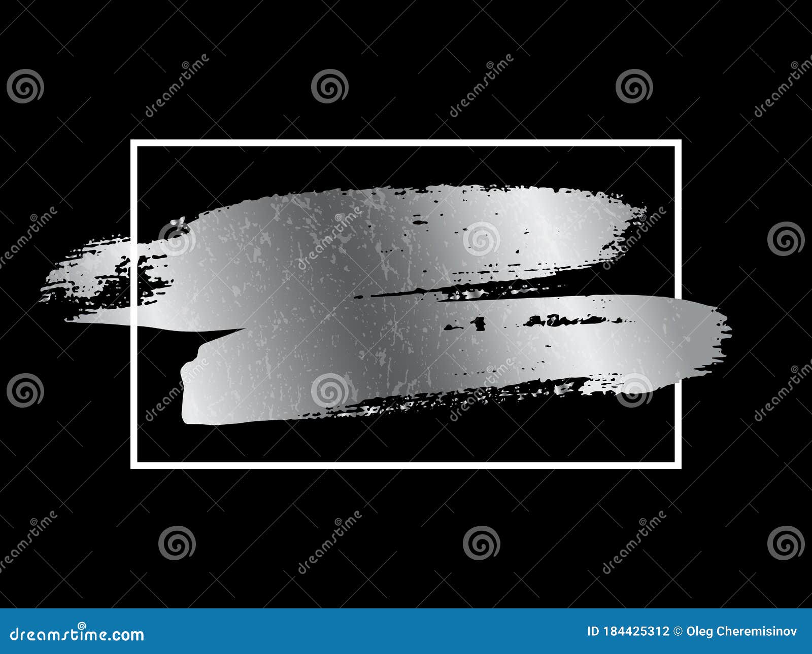 Silver Paint Smear Stain with White Frame. Vector Metal Brush Stroke ...