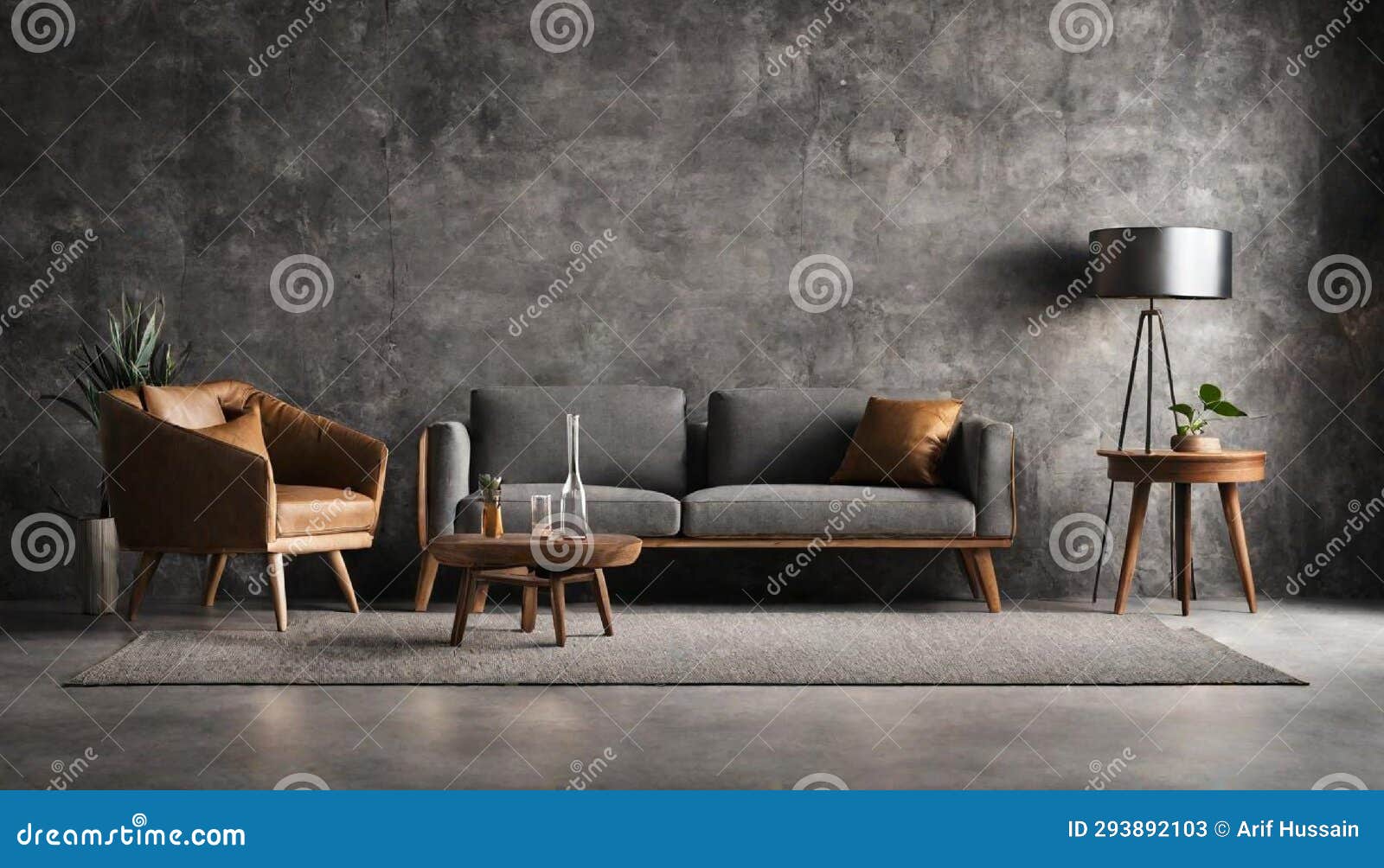 Silver Painted Wall of Living Room Having Matching Colour Sofas Stock ...