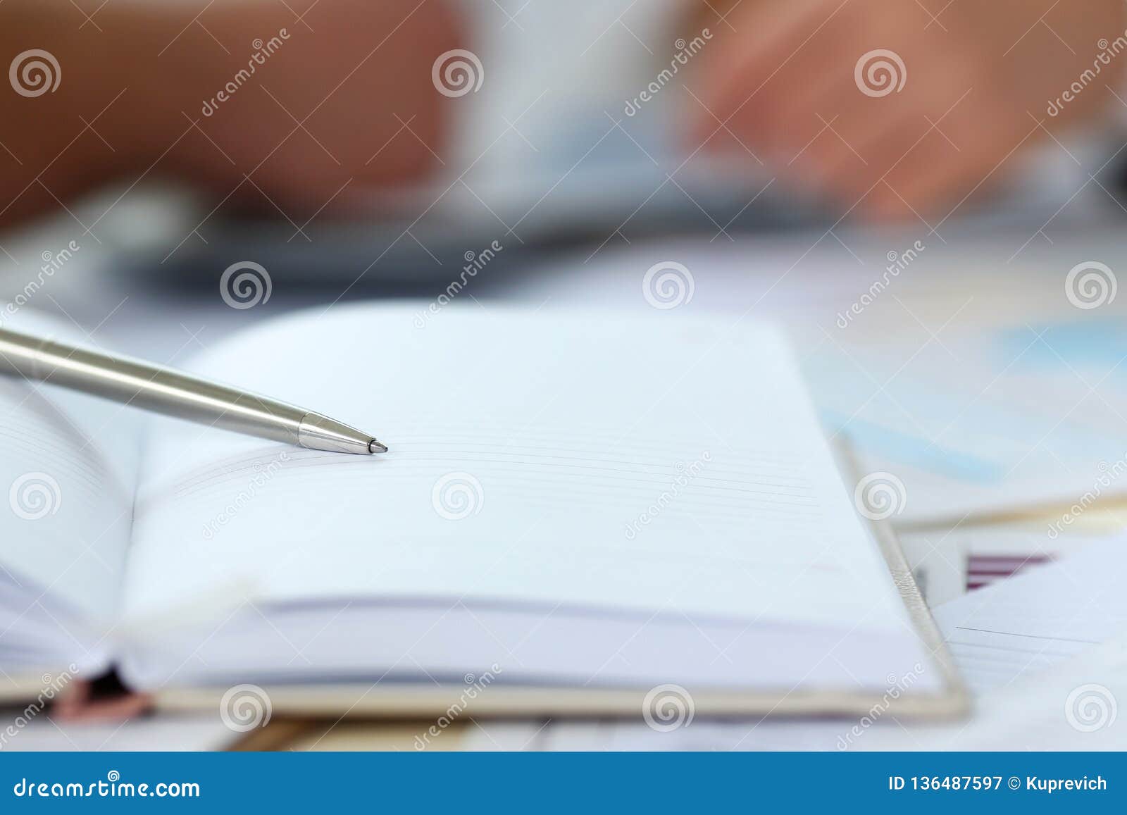 Silver Pen Lying on Opened Notebook Sheet Stock Image - Image of list ...