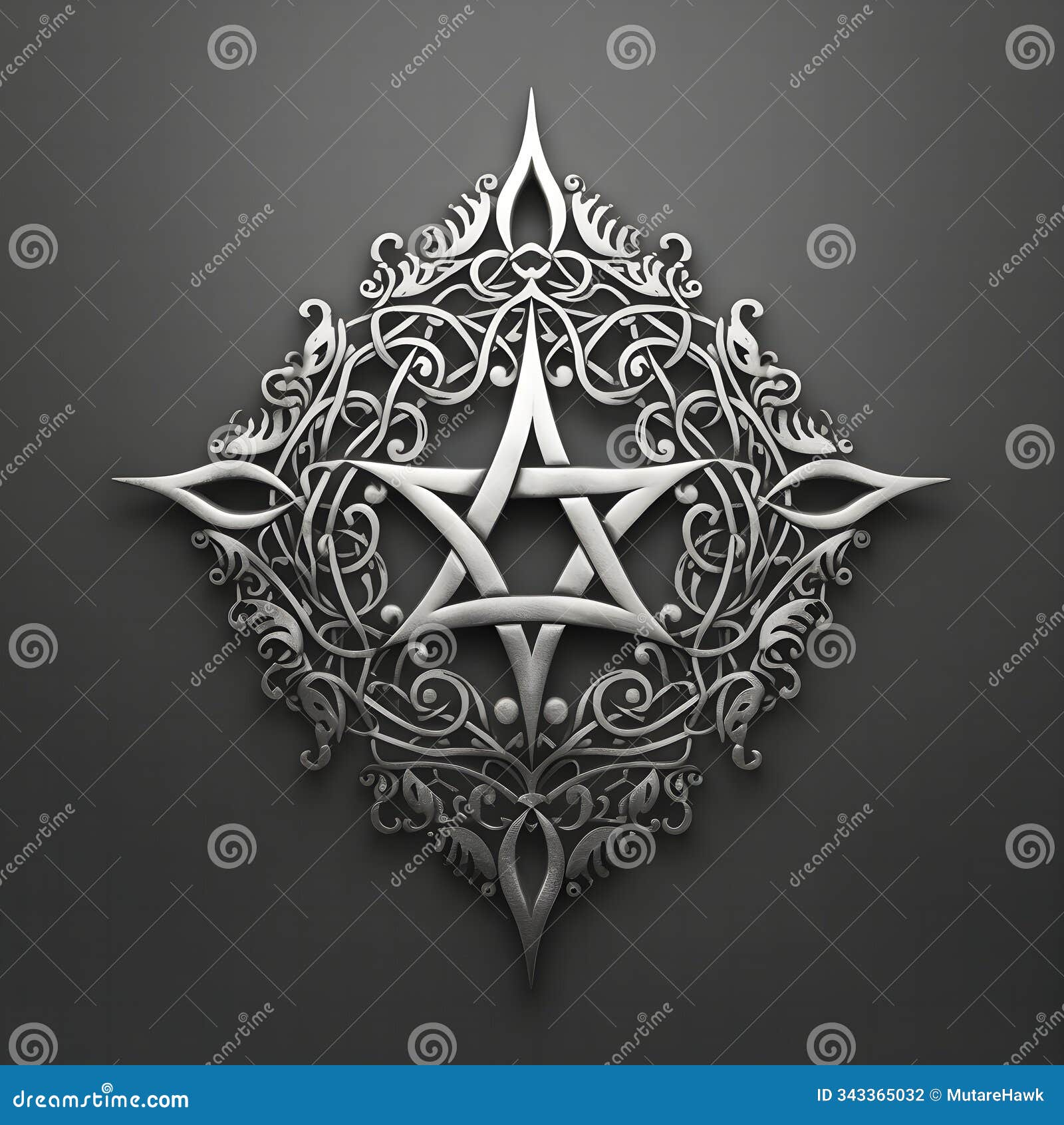 Silver Pentacle with Intricate Floral Design Stock Illustration ...