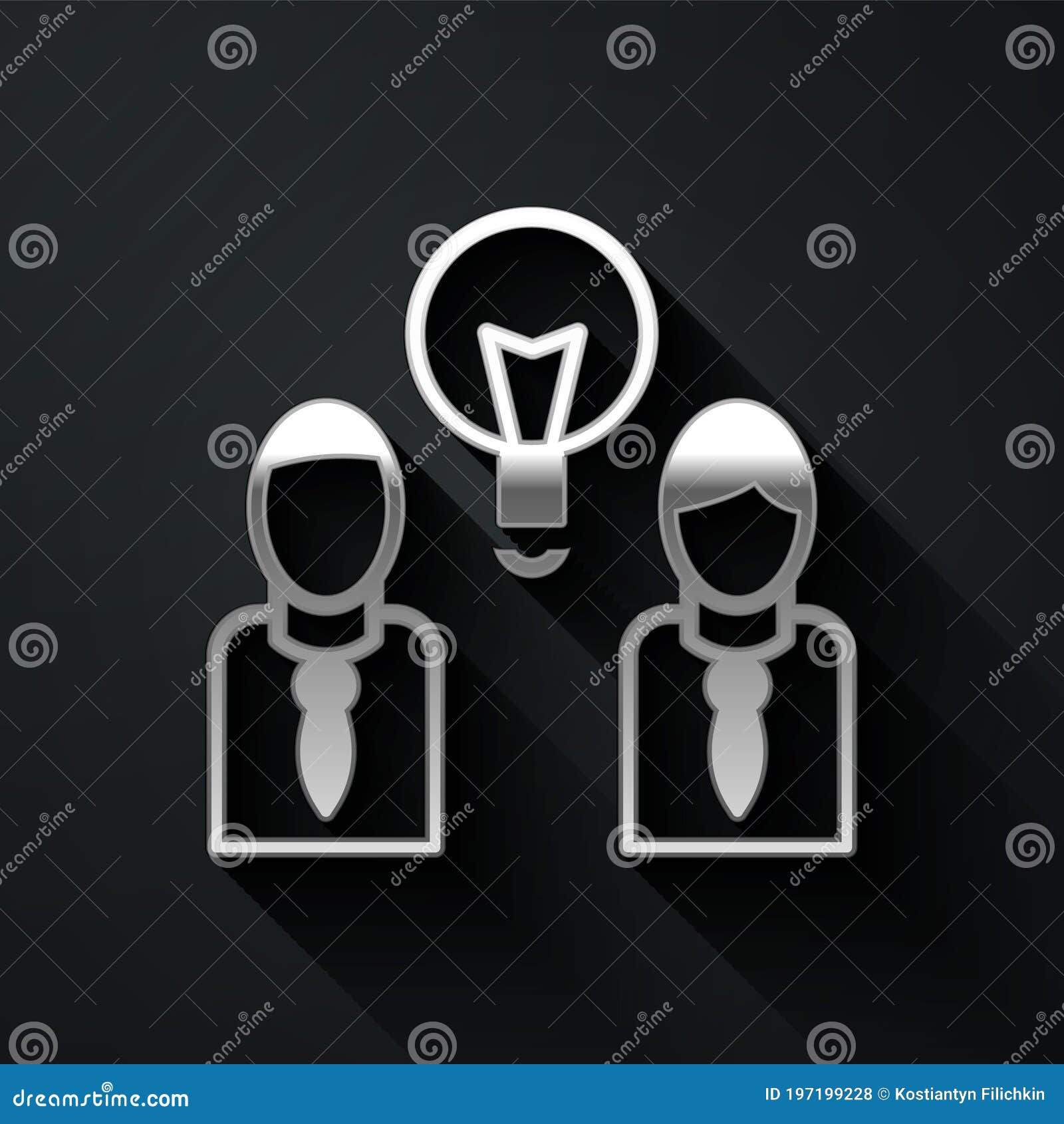 Silver People with Lamp Bulb Icon Isolated on Black Background. Concept ...