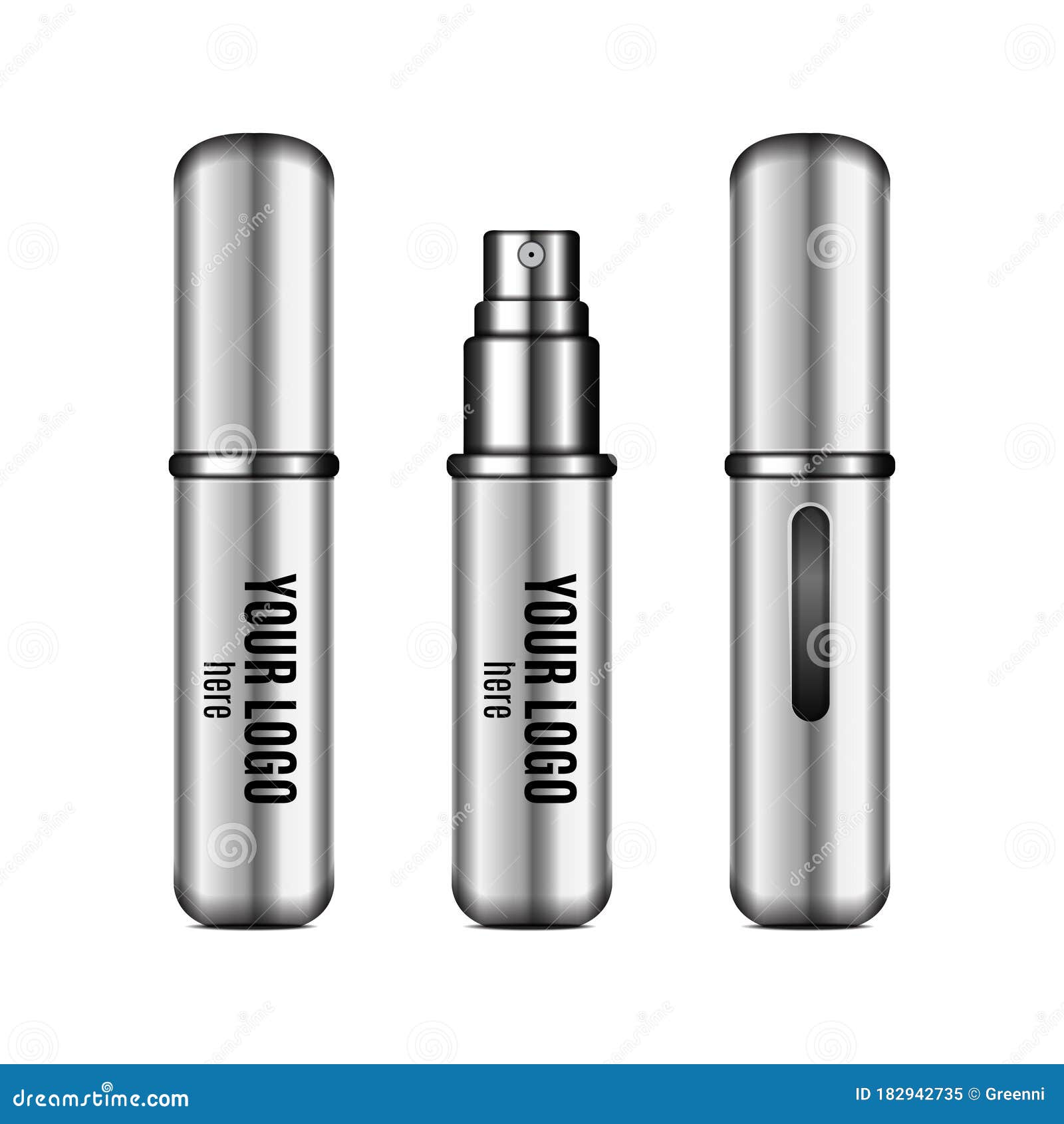 Silver Perfume Atomizer Mock Up. Vector Realistic Compact Spray Case ...