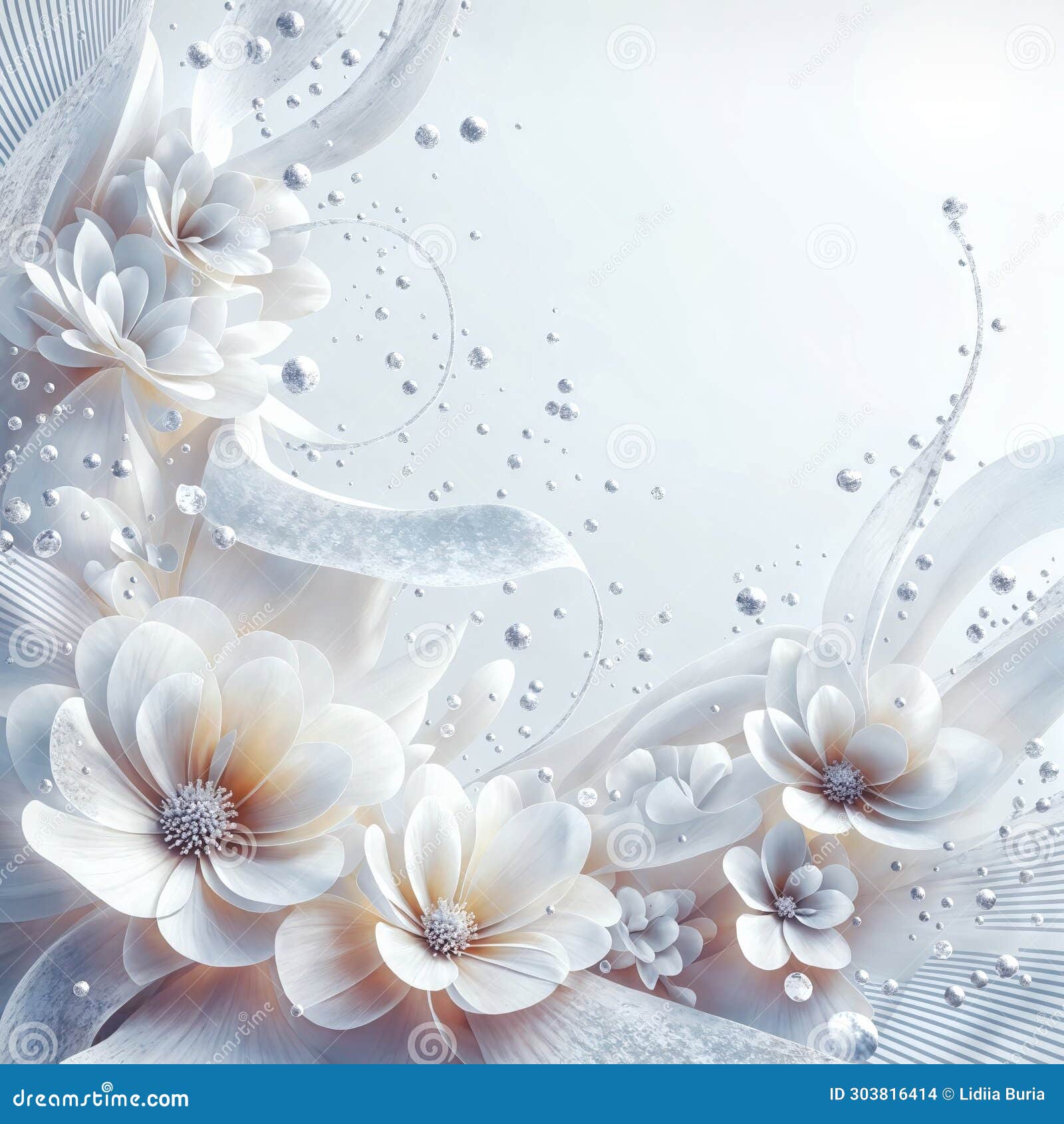 Silver Petals on White: Intricate Floral Design with Subtle Silver ...