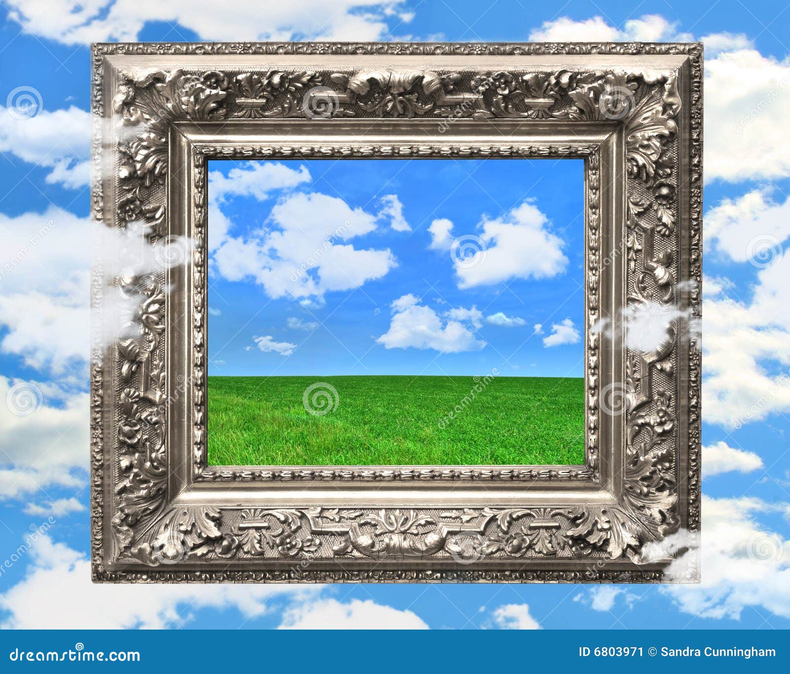 Silver Picture Frame Against a Blue Sky Stock Image - Image of ornate ...