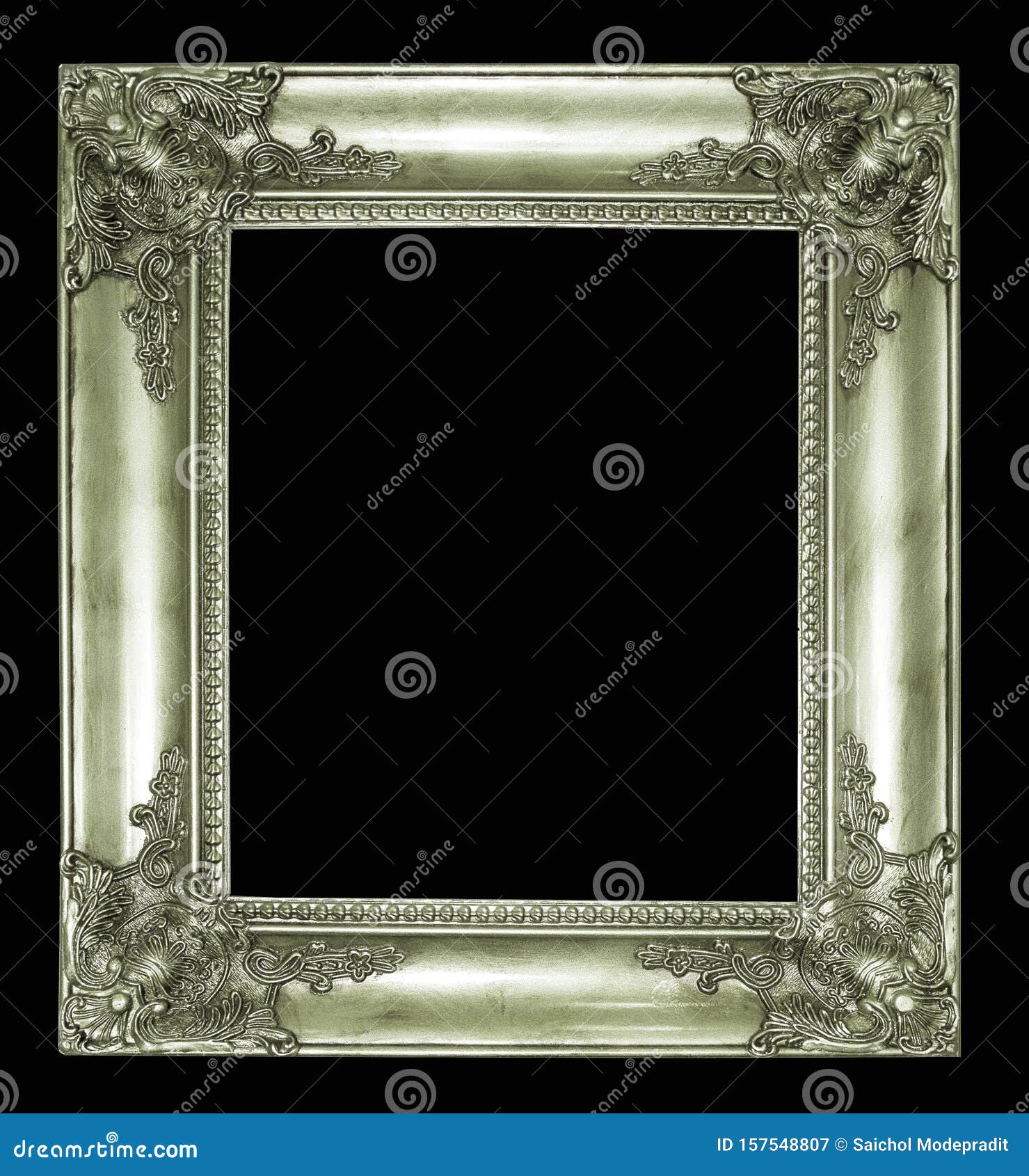 Silver Picture Frame Isolated on Black Background Stock Image - Image ...