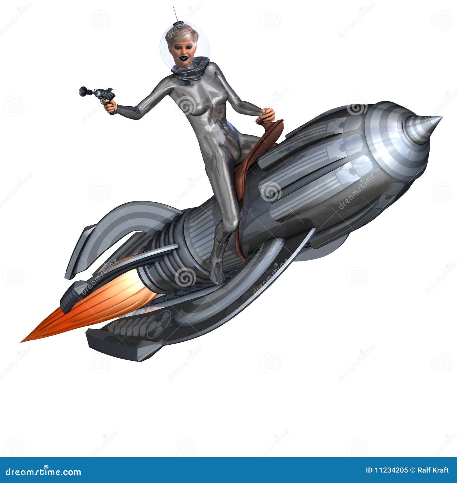 Silver Pin-up Girl Riding on a Retro Rocket Stock Illustration ...