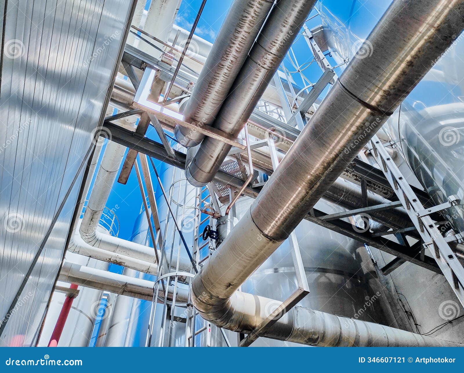 Silver Pipes in Modern Engineering at Plant, Manufacturing Concept ...